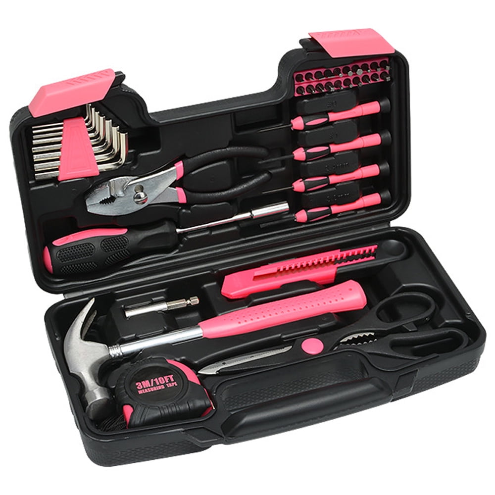 Pink 39-piece tool set, household hardware tool box, 45# carbon steel ...