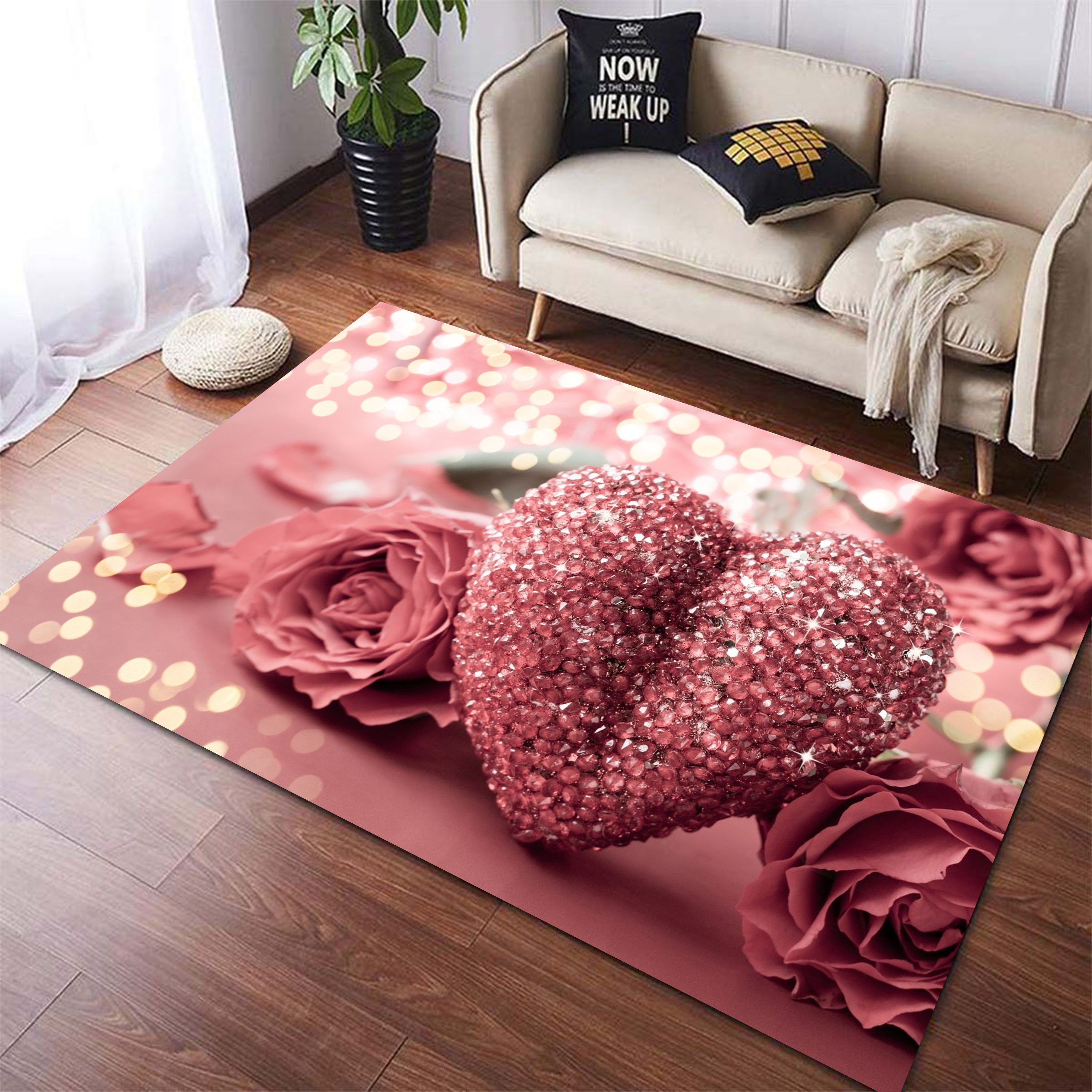 Pink 3D Crystal Love Heart Rug 6x9 ft = 180x275 cm Washable Rug ...