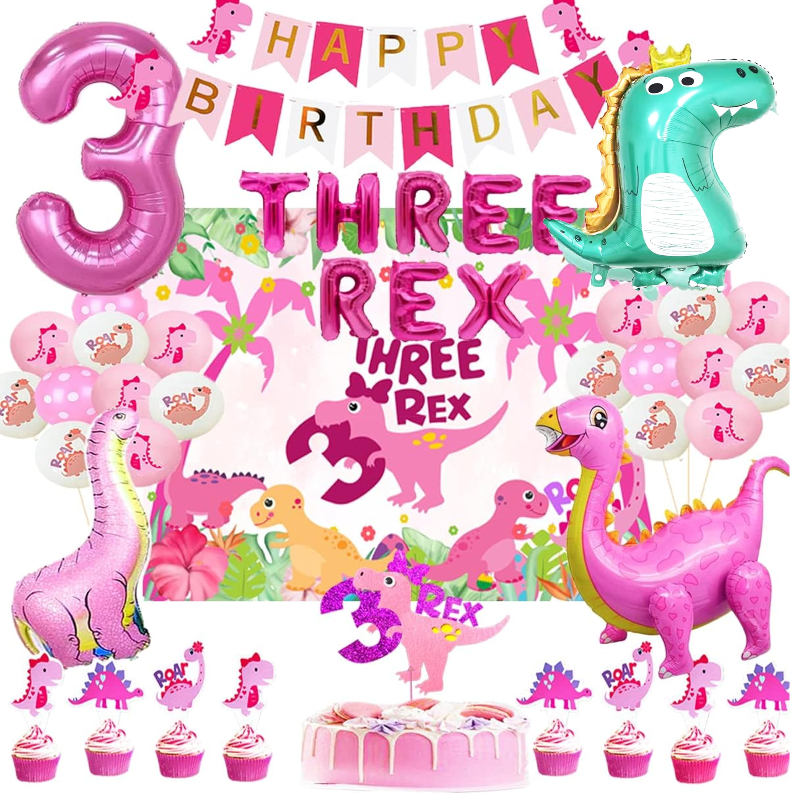 Pink 3rd Dinosaur BackdropParty Supplies - Walmart.com