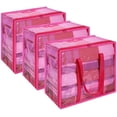 Pink 40L Clear Clothes Storage Bag with Zipper 3 Pack Colorful Clothes ...