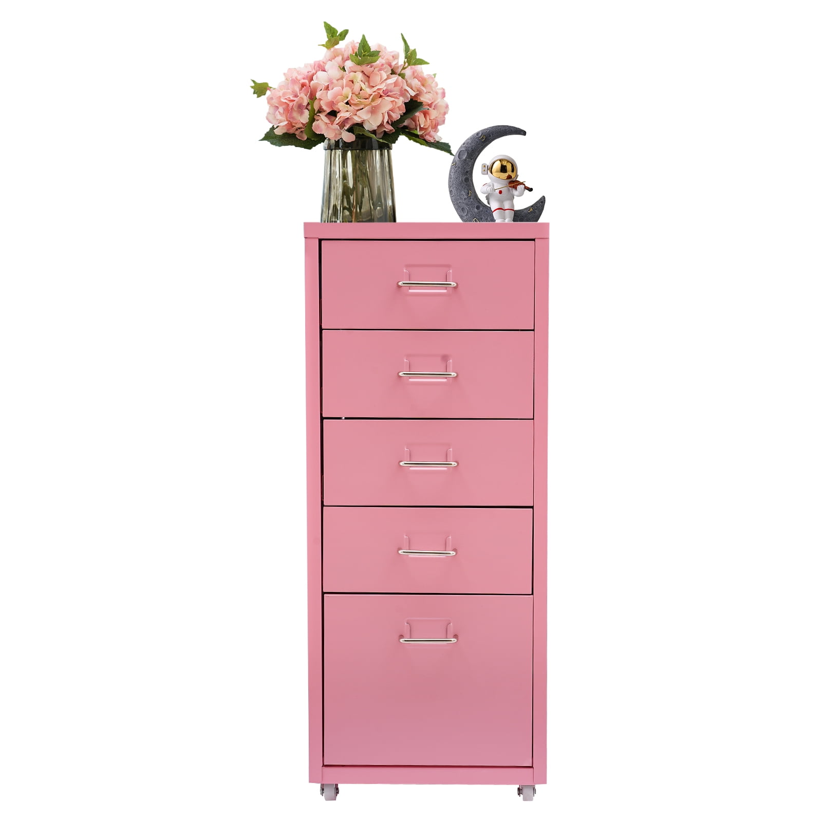 Pink 5-Drawer Metal Rectangular File Storage Cabinet with Wheels and ...