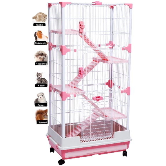 Pink 53'' XL 5-Levels Deluxe Small Animal Cage Hutch with 3 Doors for ...