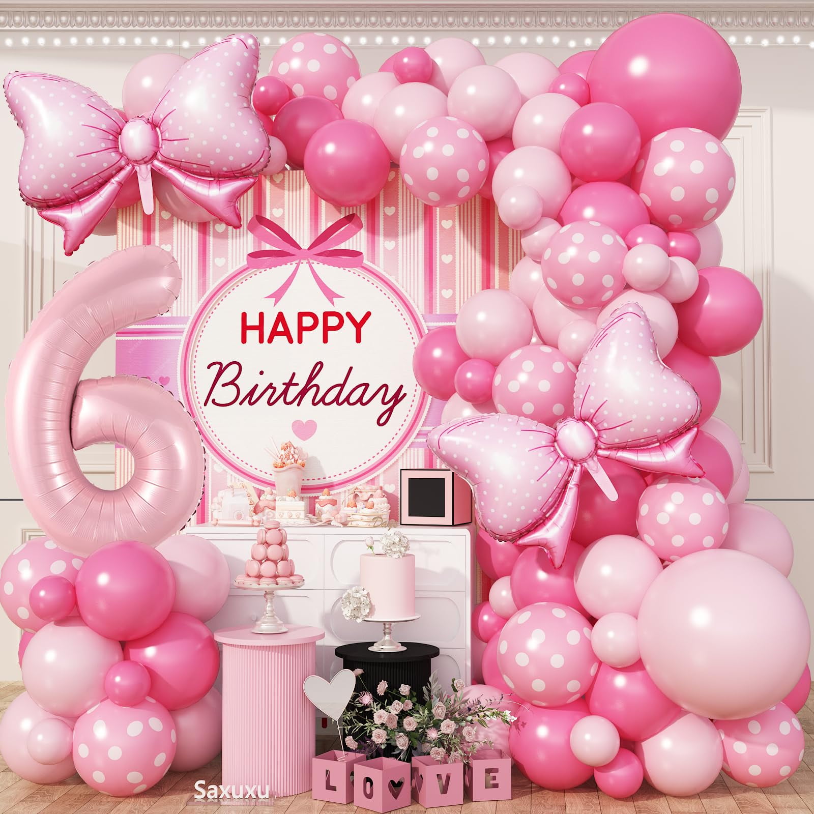 Pink 6th Birthday Decorations for Girl, KKS1 Hot Pink 6 Birthday ...