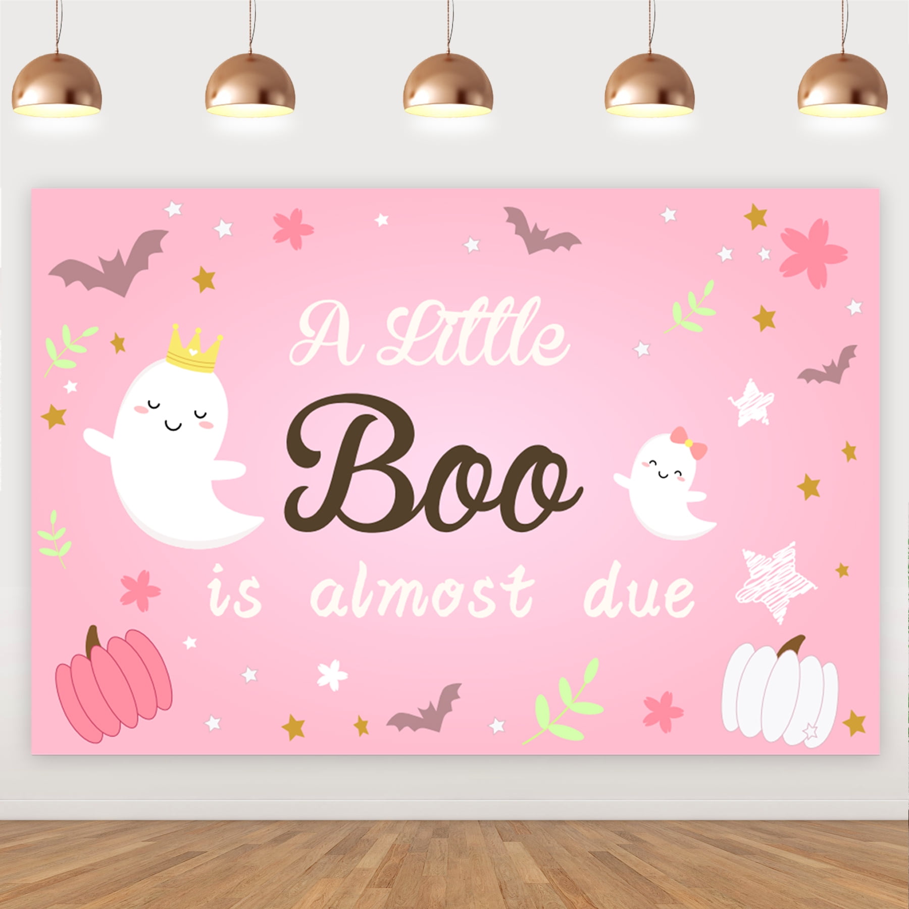 Pink A Little Boo Is Almost Due Backdrop, Halloween Baby Shower ...