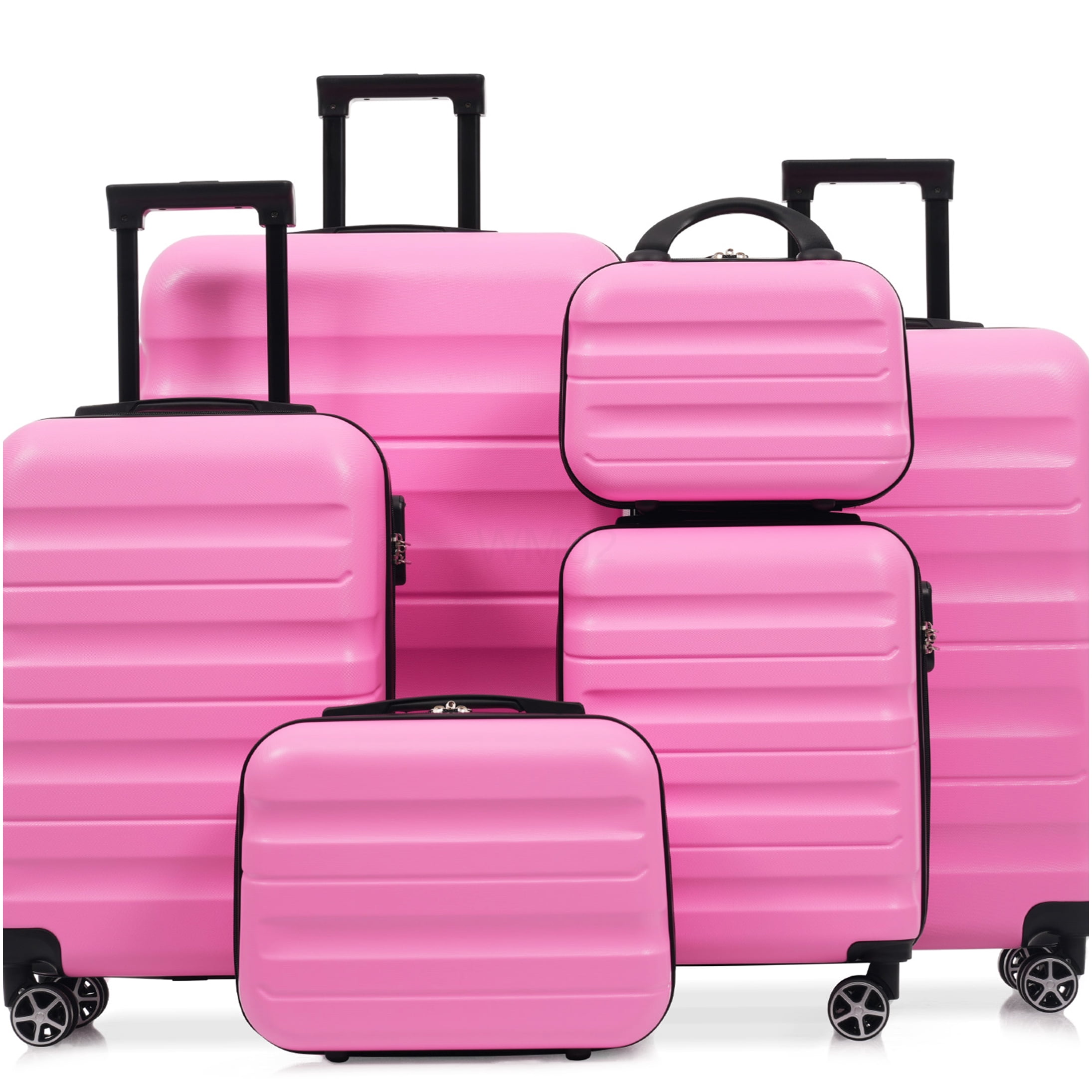 Pink ABS Hardshell Luggage Set with Spinner Wheels, 6-Piece Lightweight ...