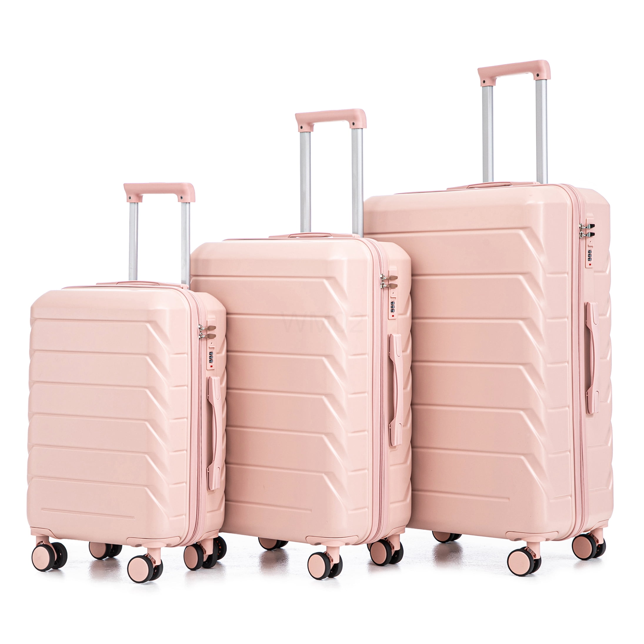 Pink ABS Hardshell Spinner Luggage Set with Lock, 3-Piece Suitcase Set ...