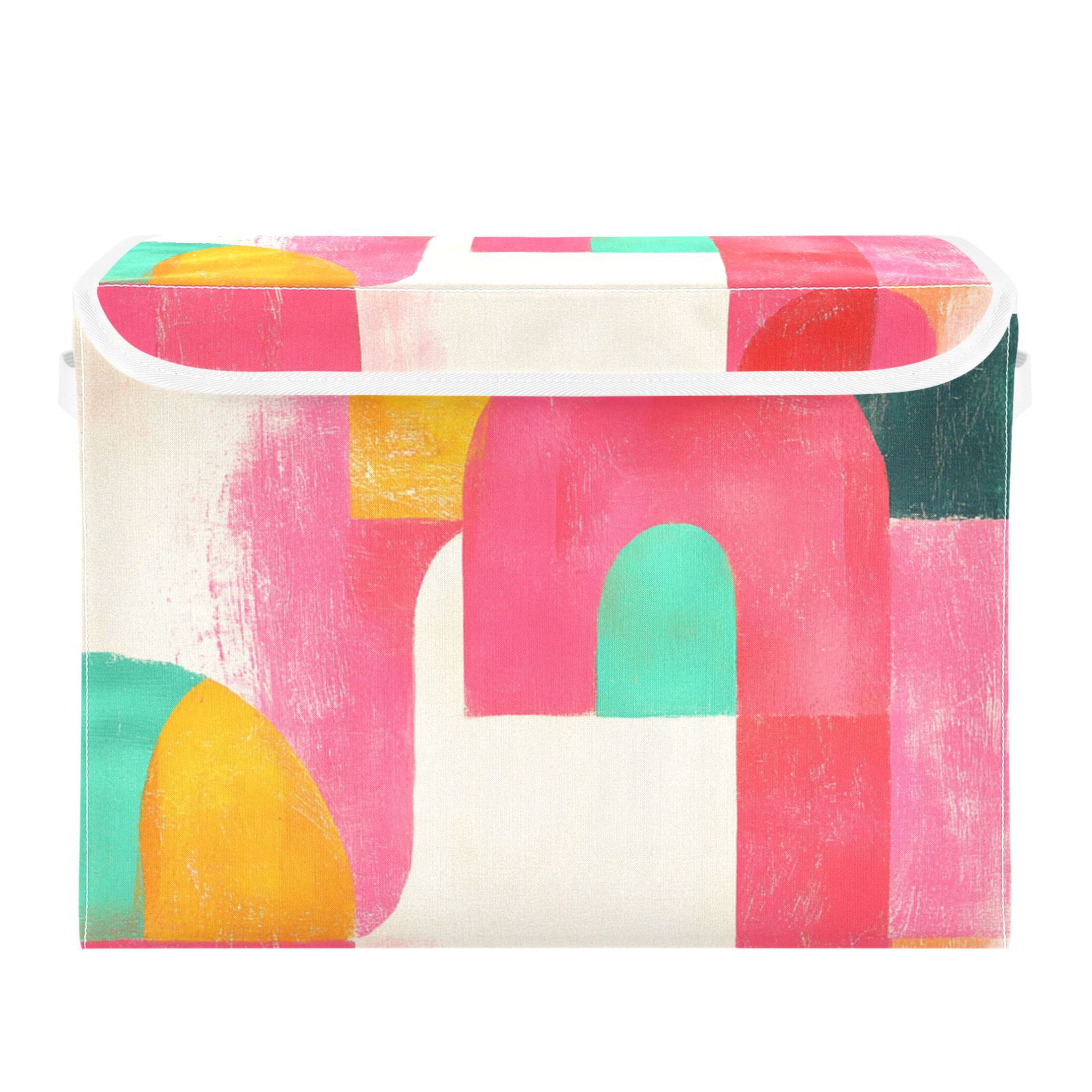 Pink Abstract Art Large Storage Bins with Linen Collapsible Lid Storage ...