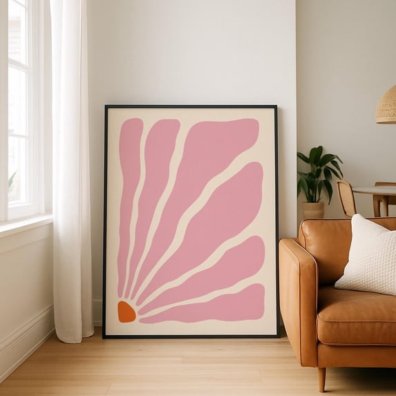 Pink Abstract Flower Poster, Mid Century Modern, Feminine Minimalist ...