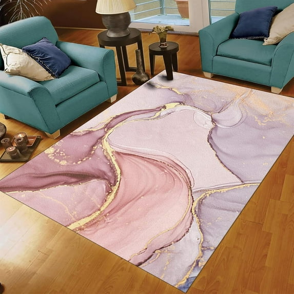 Pink Abstract Marble Texture Area Rugs, Light Luxury Gold Plating ...