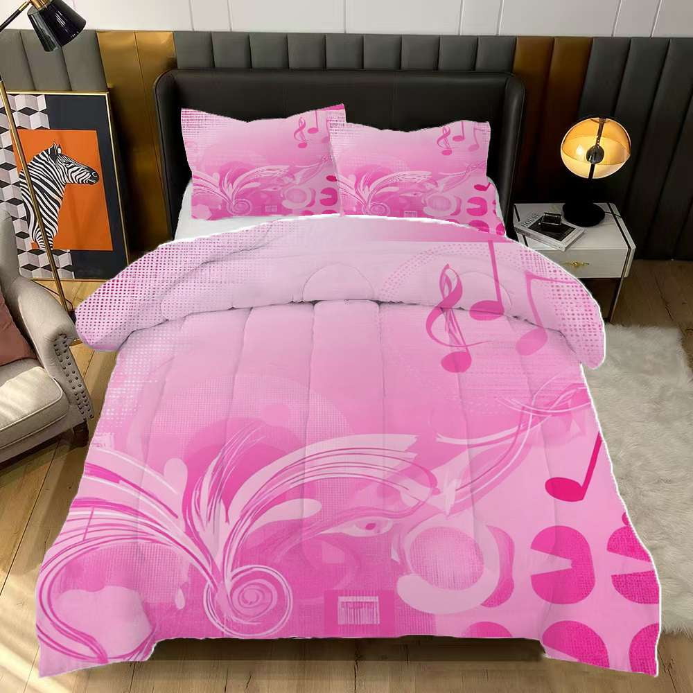 Pink Abstract Music Notes Pattern Comforter Set King Size Bedding Set ...
