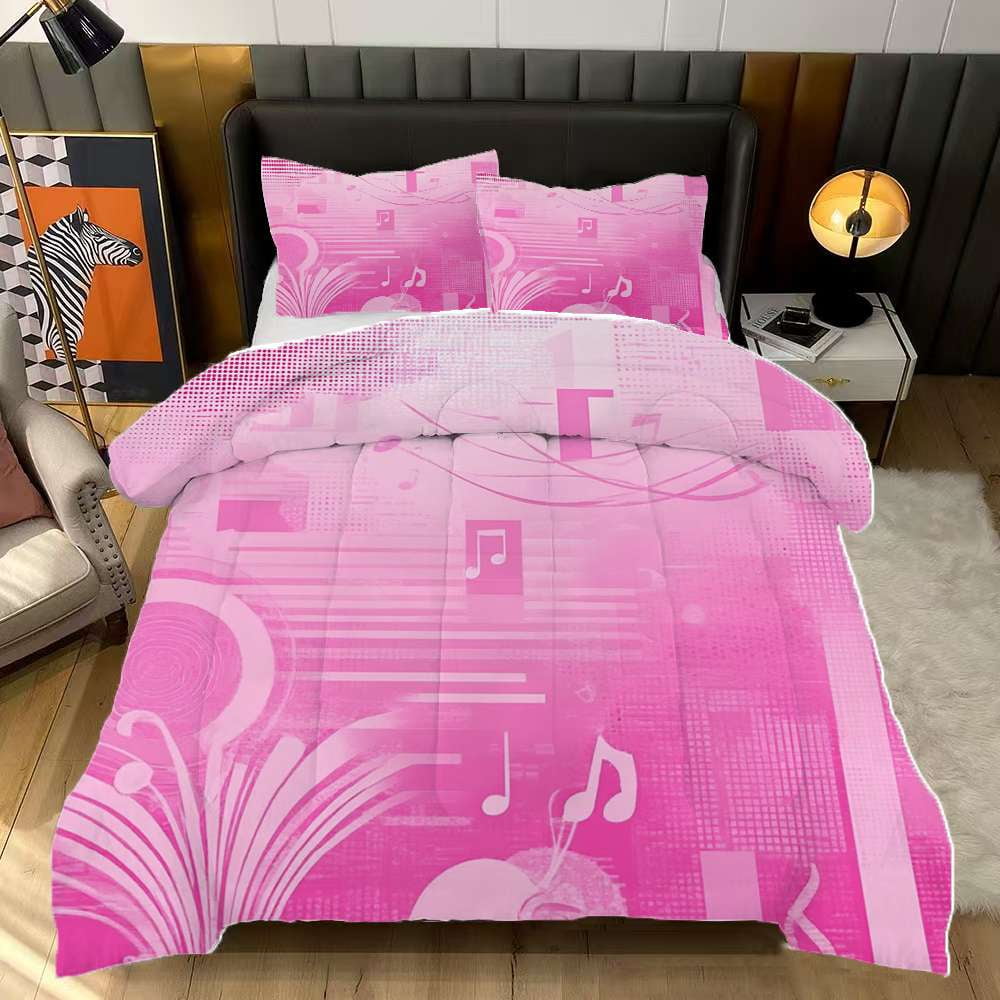 Pink Abstract Music Notes Pattern Comforter Set Twin Size Bedding Set ...