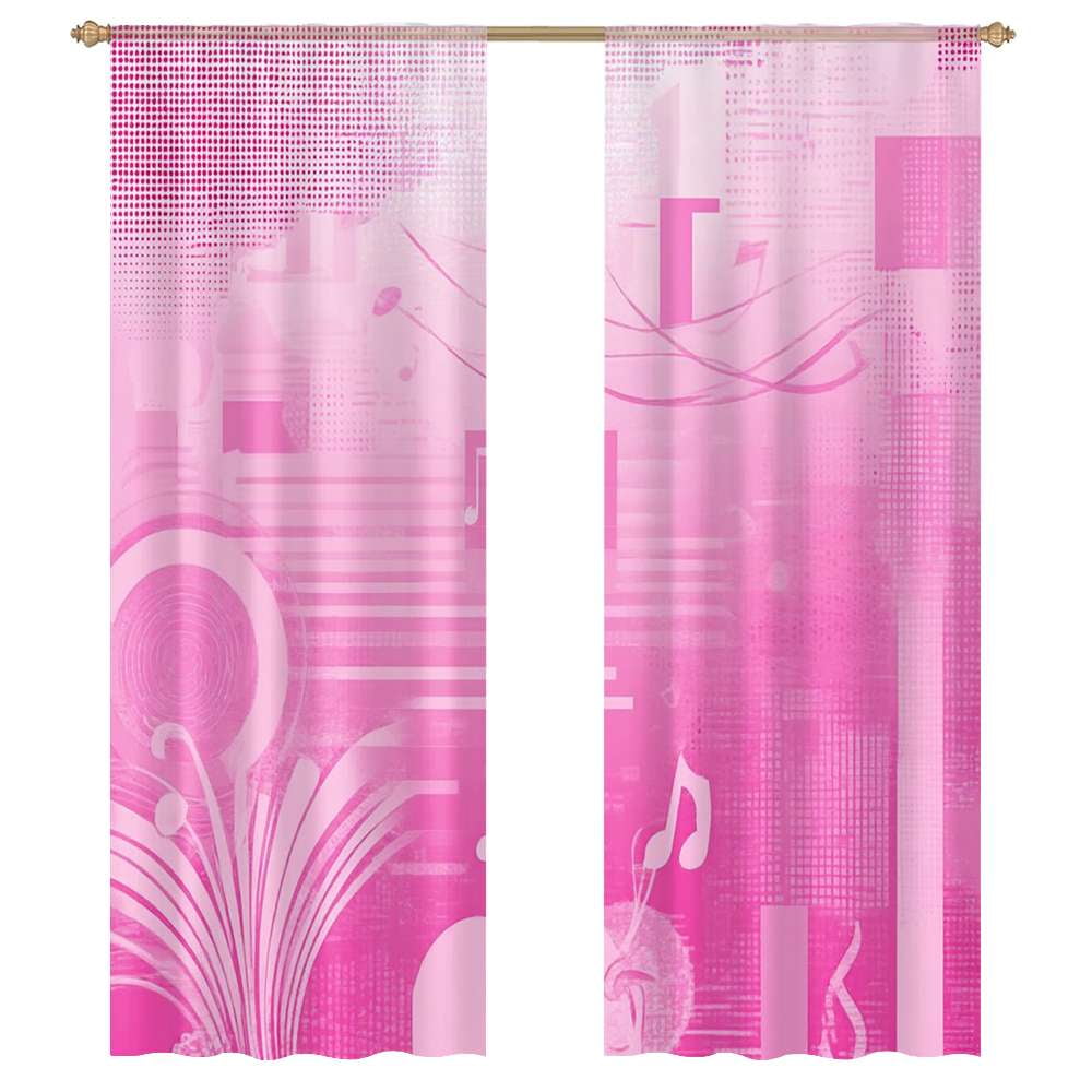 Pink Abstract Music Notes Pattern Tulle Curtains For Living Room ...