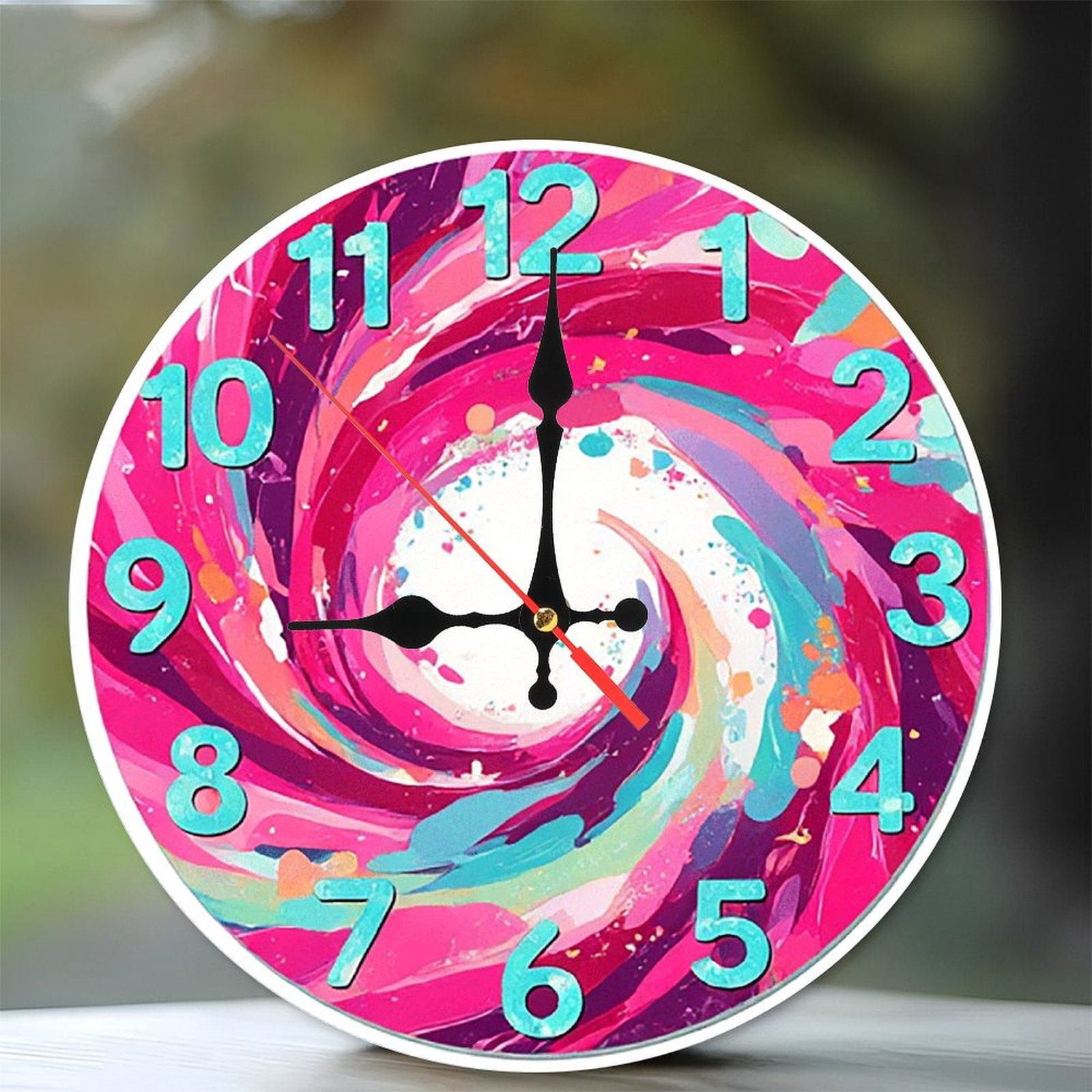 Pink Abstract Swirl Wall Clock Home Decor 10-Inch Silent Wooden Wall ...