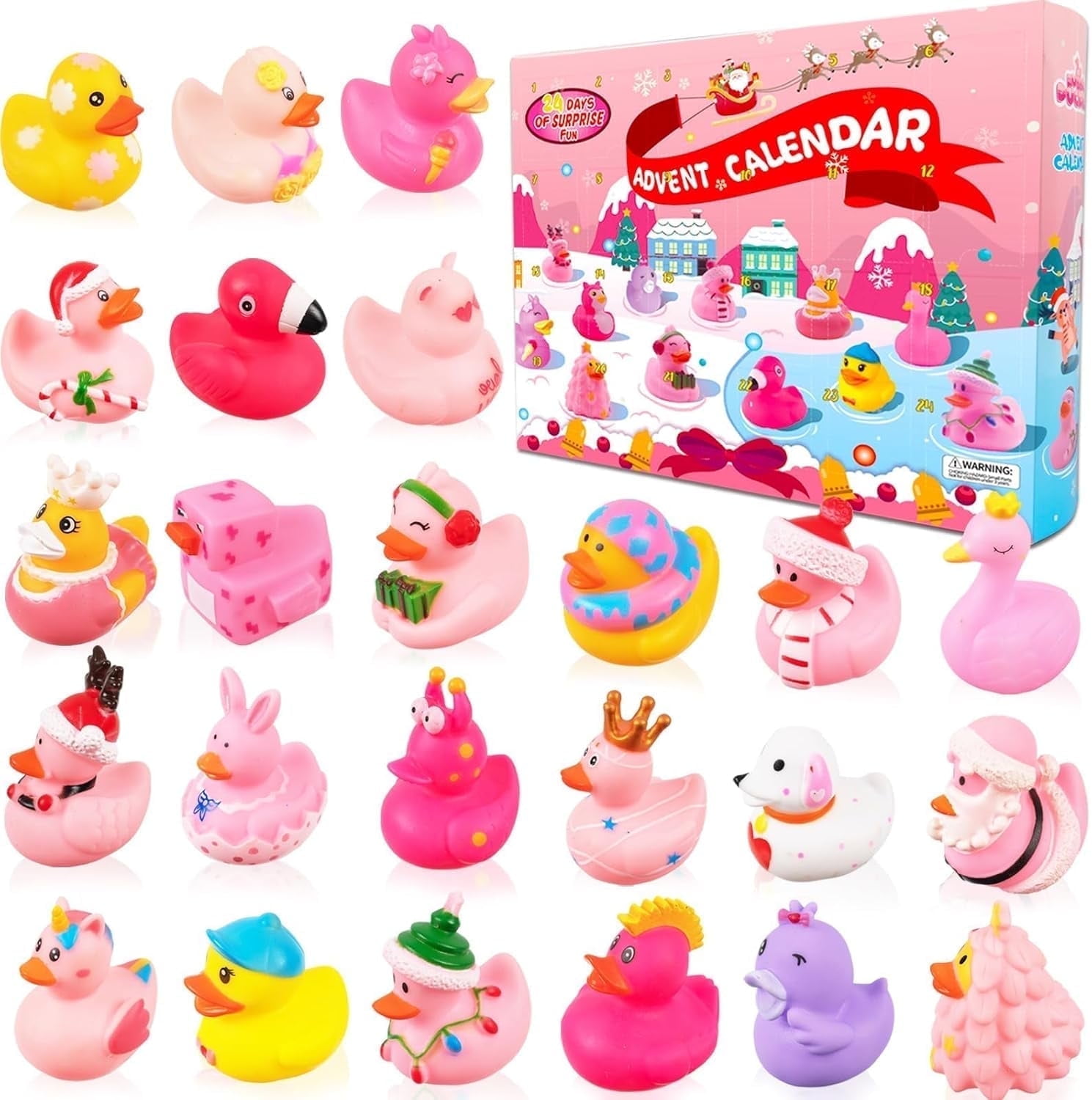 Pink Advent Calendar Christmas Ducks 2025 - 24pcs Rubber Duck Advent ...