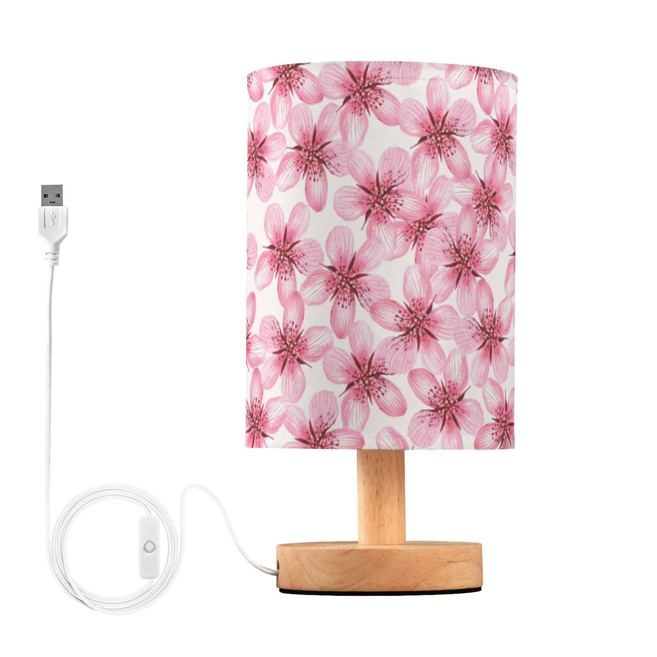 Pink Almond Flowers Bedside Table Lamp LED Warm Lights with USB ...