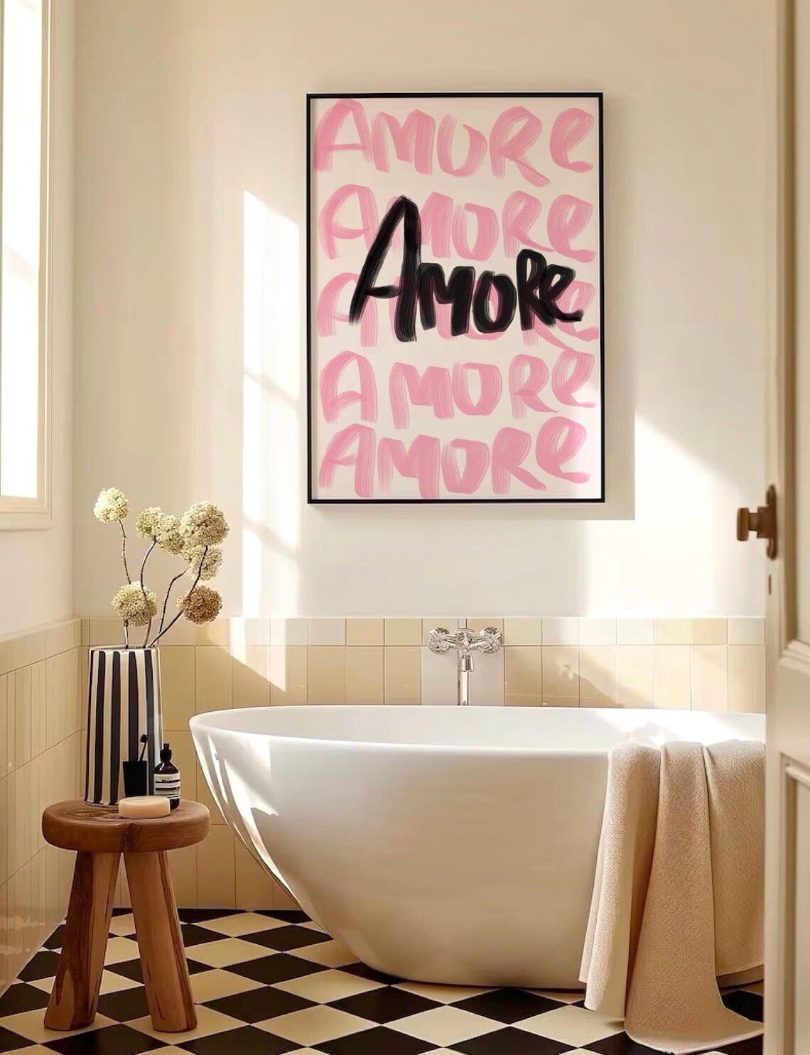 Pink Amore Typography Print, Pink Black Amore Quote Poster, Trendy ...