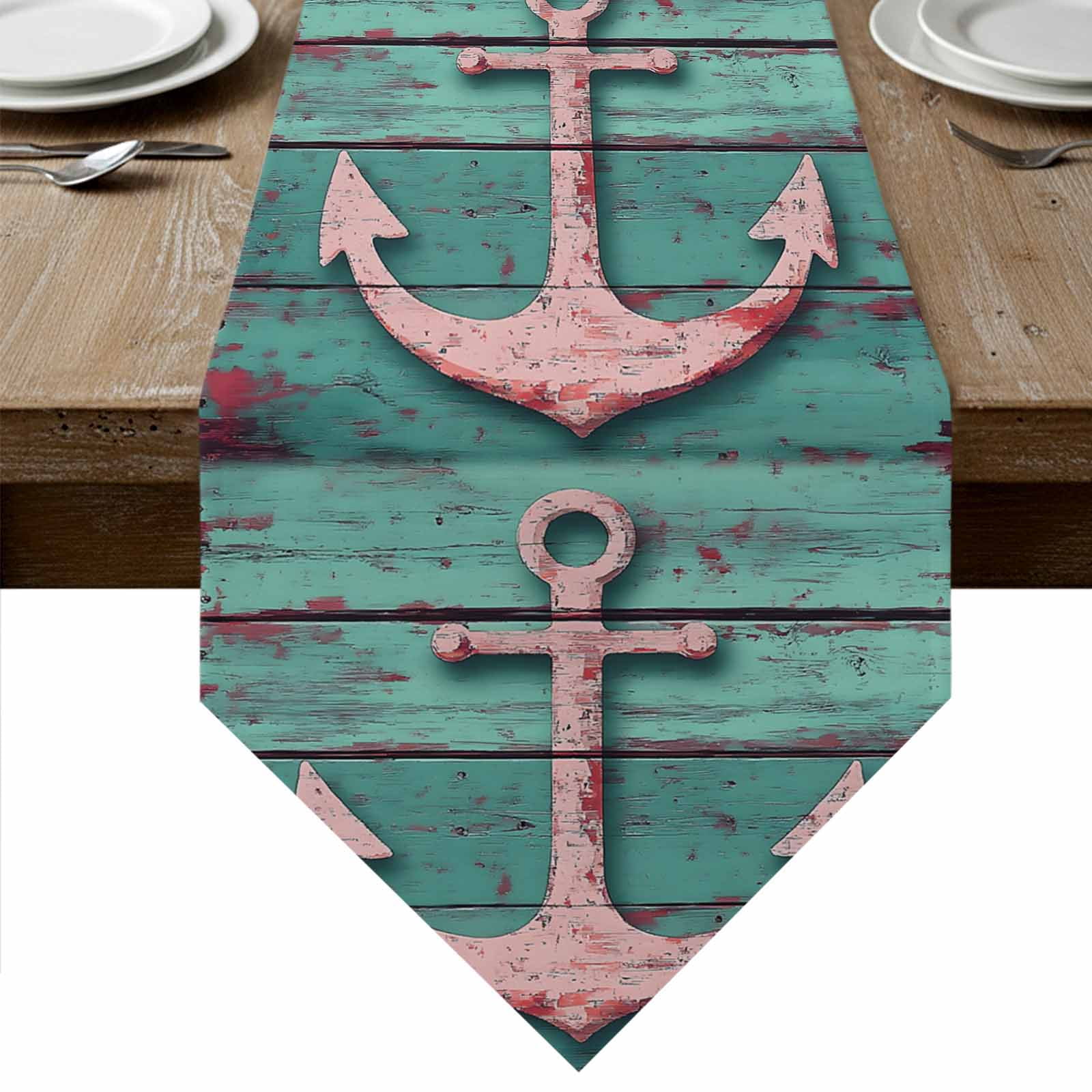 Pink Anchor Table Runner Linen Burlap Table Runner 60 Inches Long ...