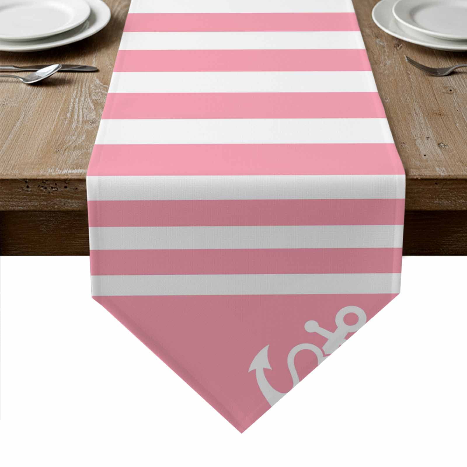 Pink Anchor Table Runner Linen Burlap Table Runner 72 Inches Long ...