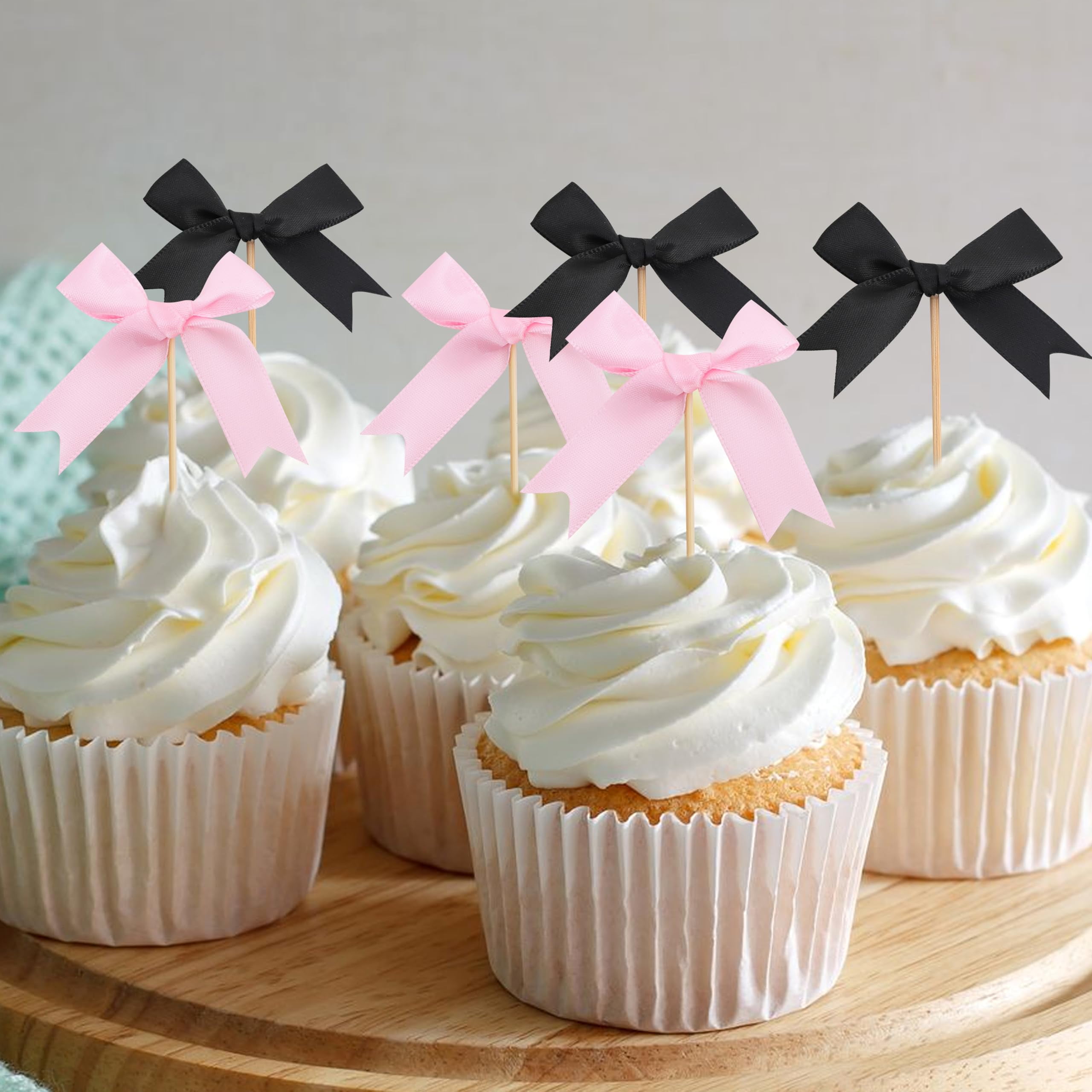 Pink And Black Bow Cupcake Toppers - MDH1Coquette Birthday Decorations ...