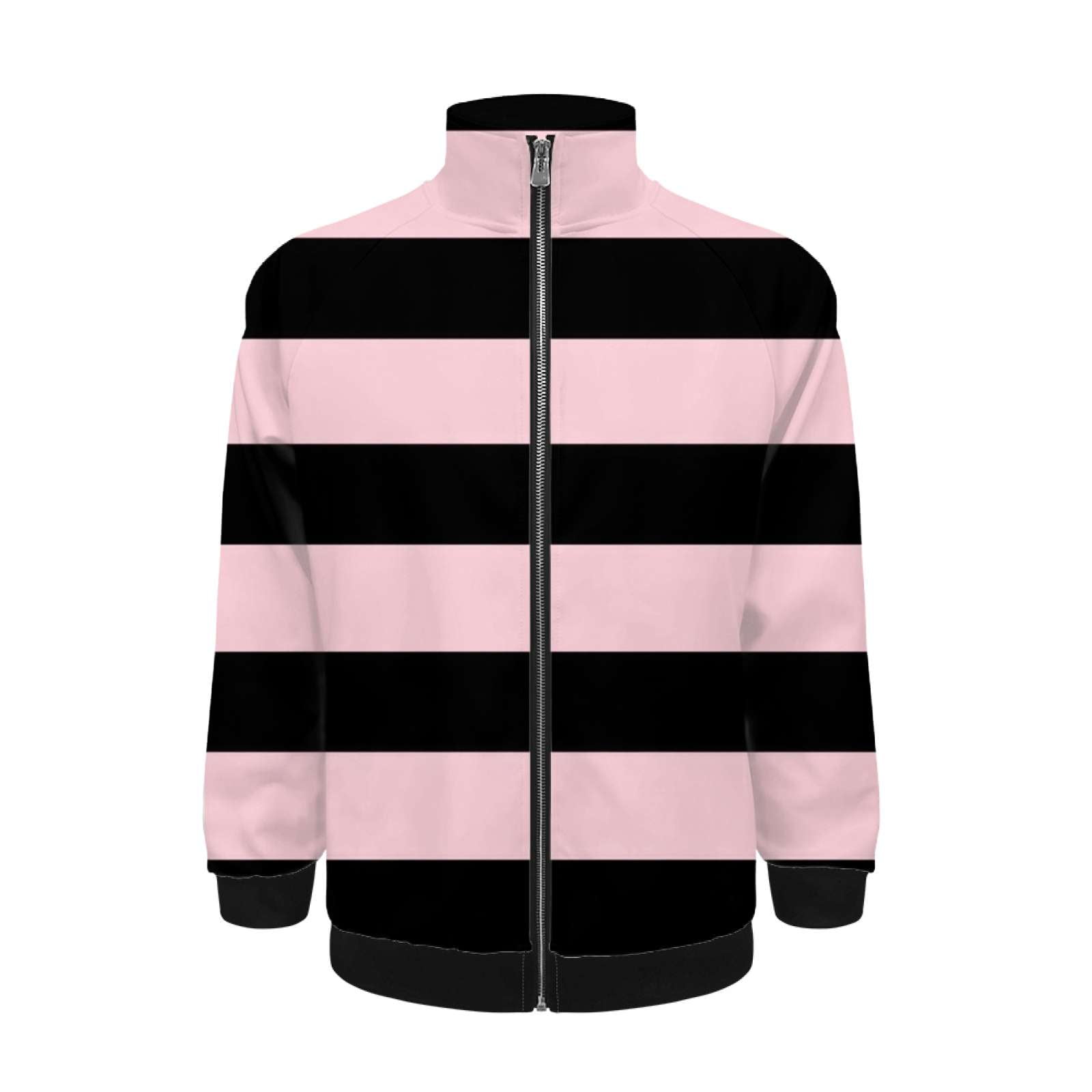 Pink And Black Horizontal Stripes Jacket Men's Street Cool Long Sleeves ...