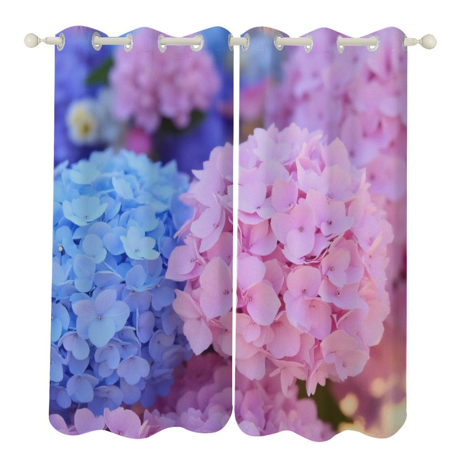 Pink And Blue Hydrangea Blooms Luxury Window Curtains Blinds for Living ...