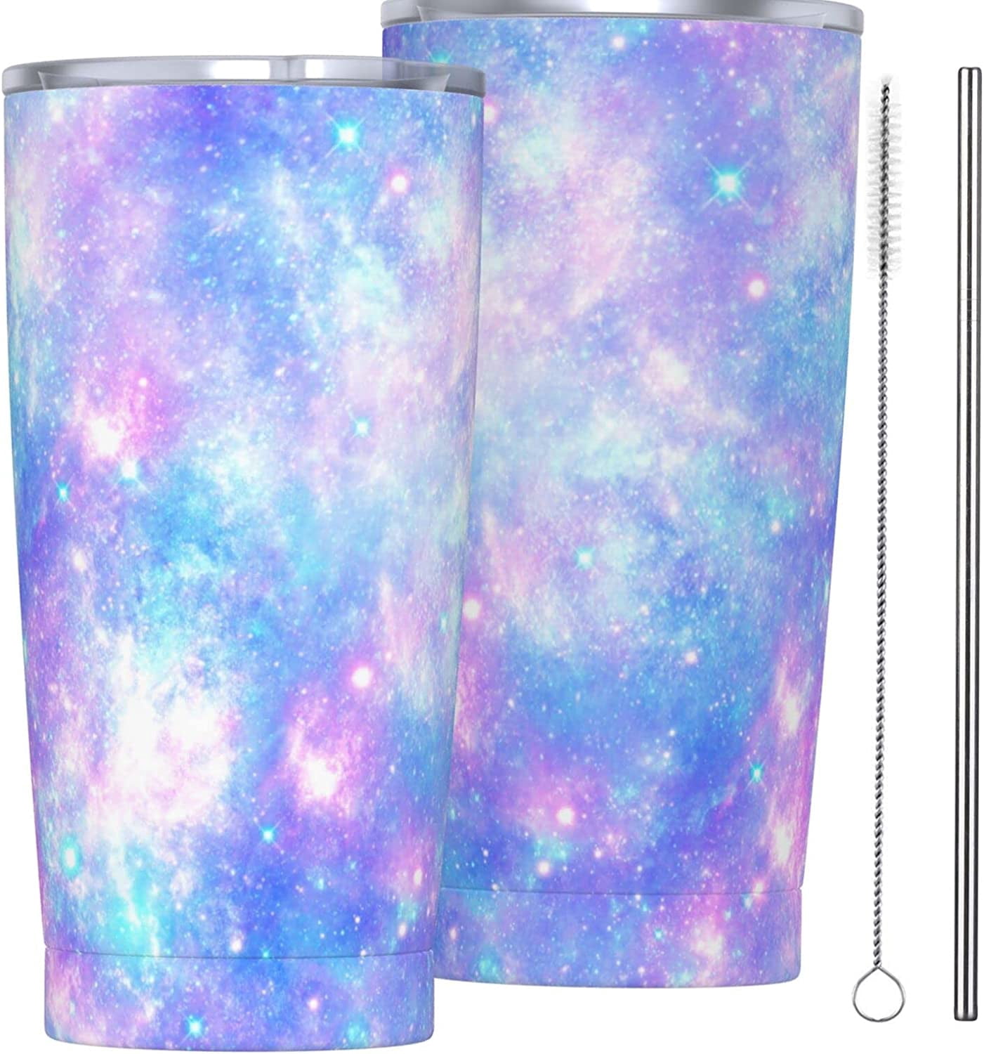 Pink And Blue Magical Galaxy Star Print Tumbler Travel Coffee Mug With ...