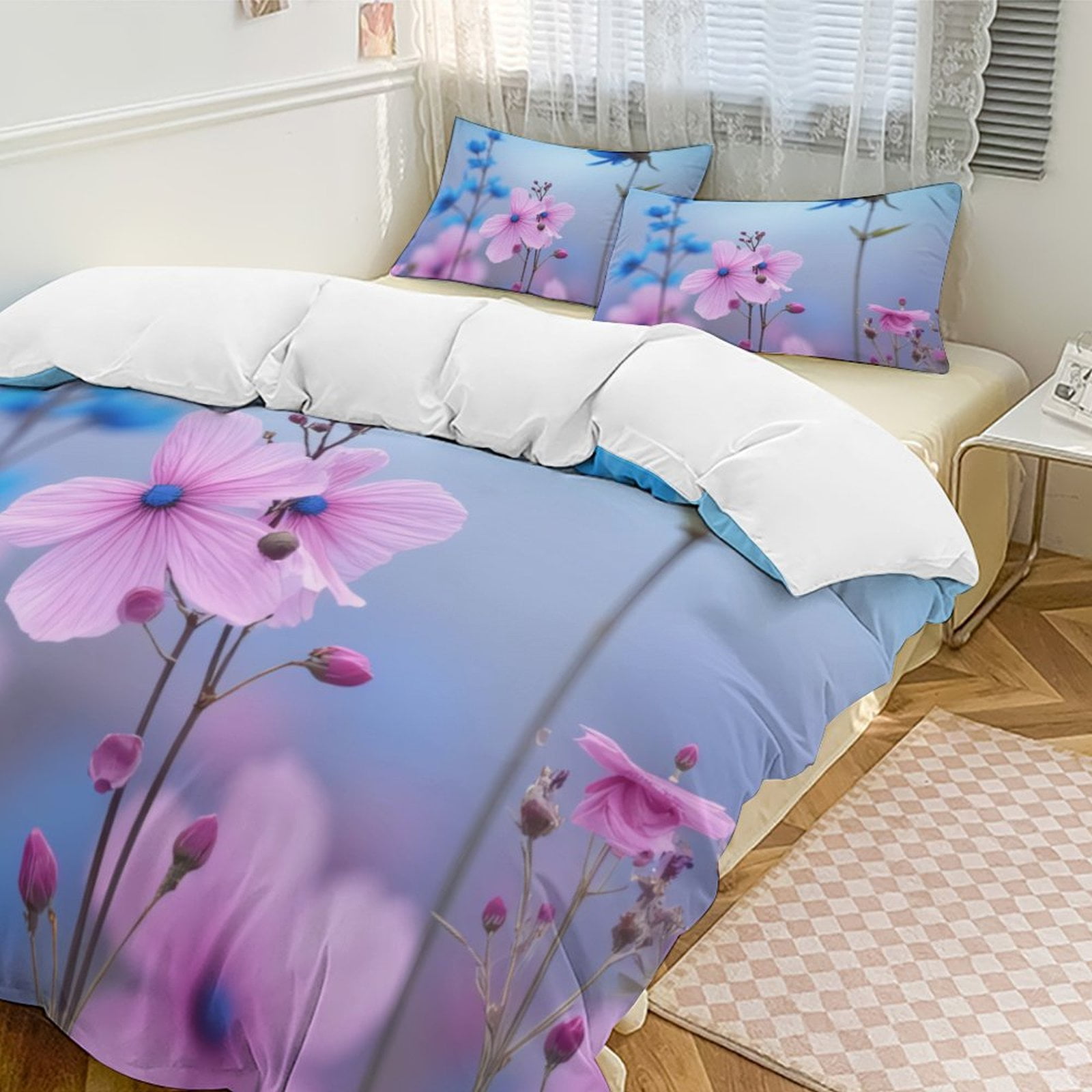 Pink And Blue Wildflowers 3D Duvet Cover Set Quilt Cover Theme of Kid ...