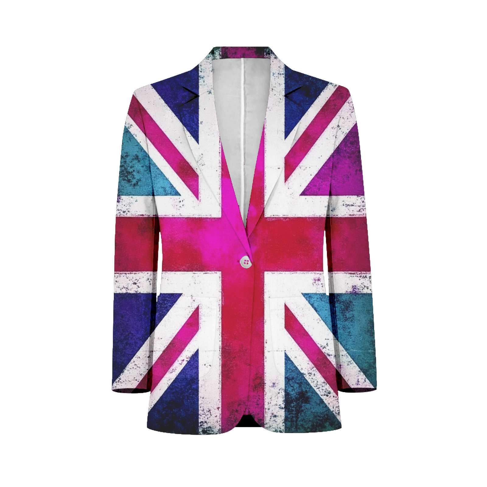 Pink And Purple Union Jack Flag Mens Suits Shawl Collar Slim Fit Suit ...