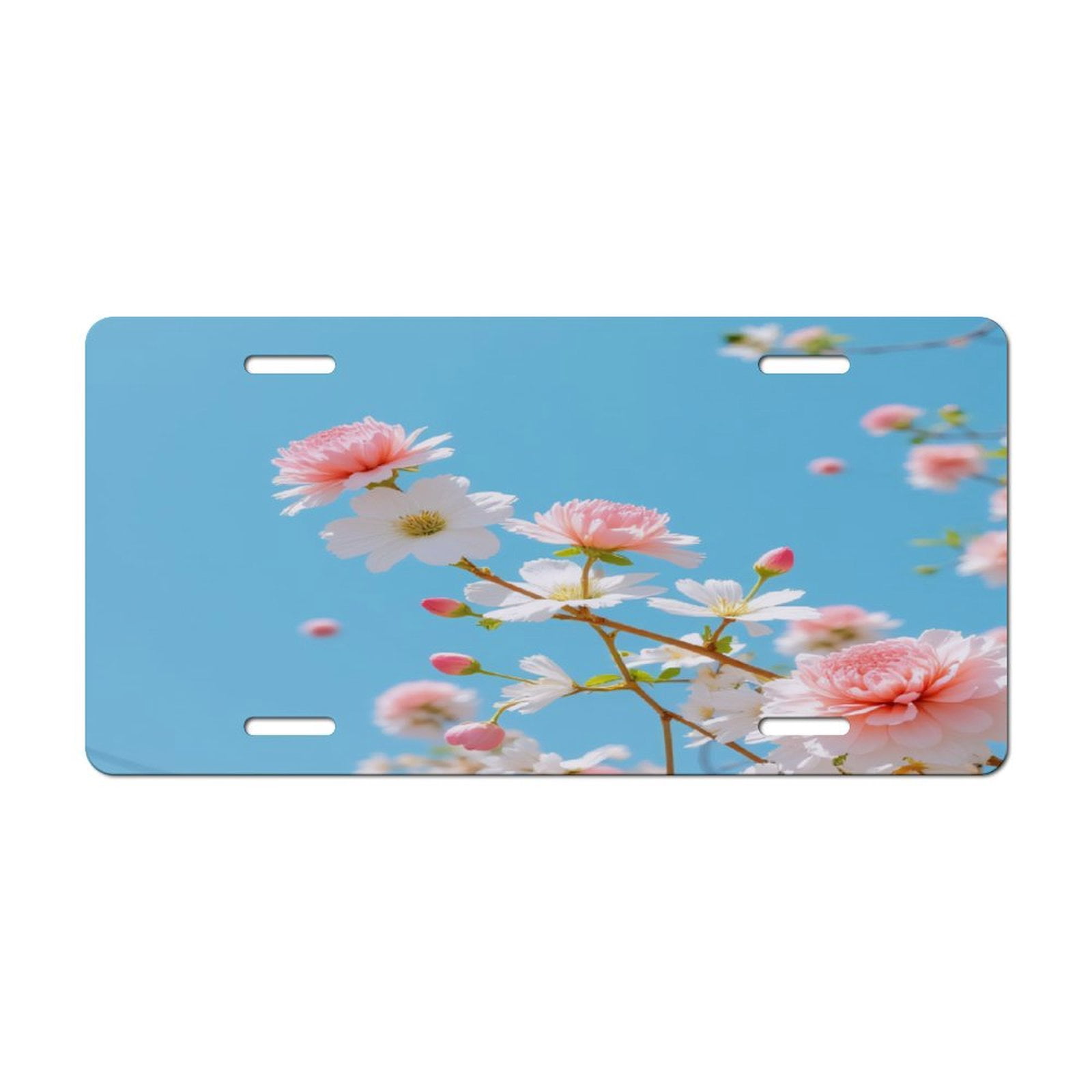 Pink And White Floral Branches License Plate Lightweight Aluminum ...