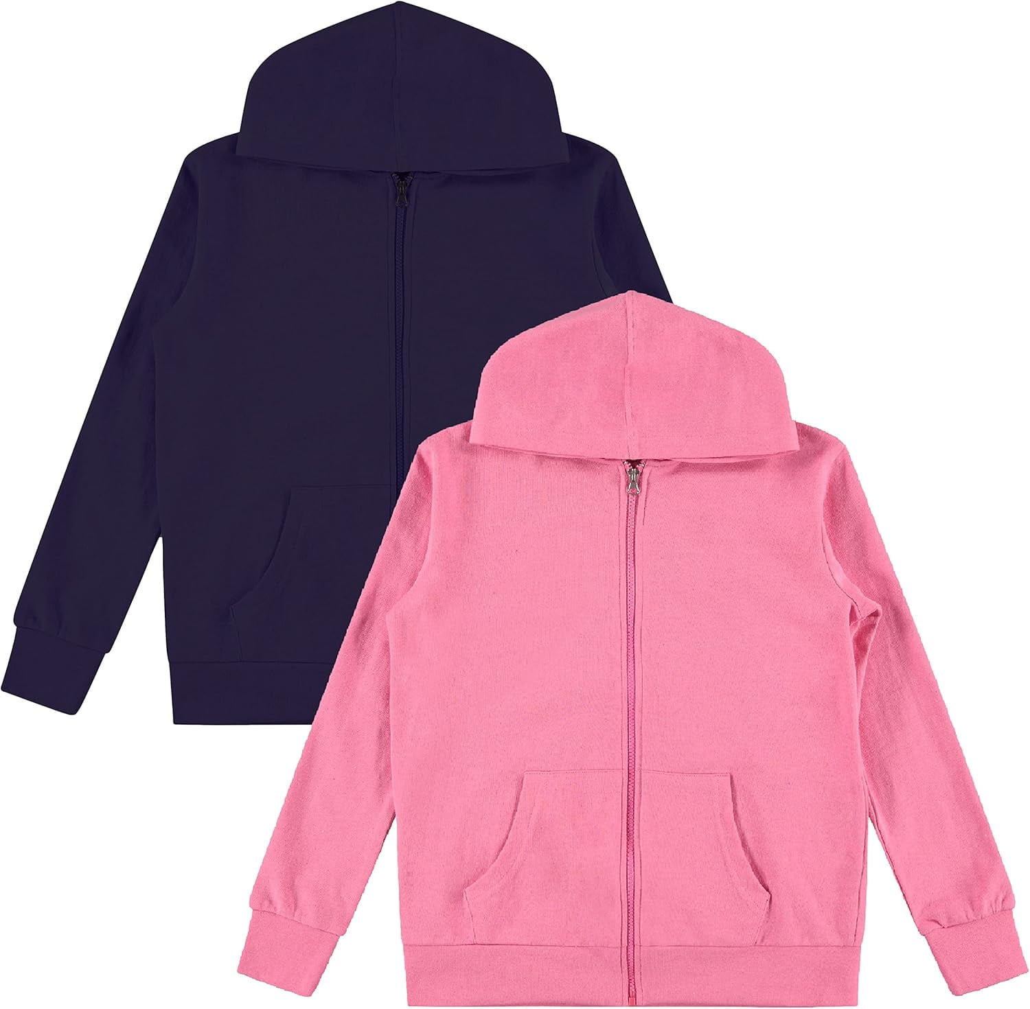 Pink Angel 2-Pack Girls Zip Up Hoodie, Kids Full Zipper Hooded Fashion ...