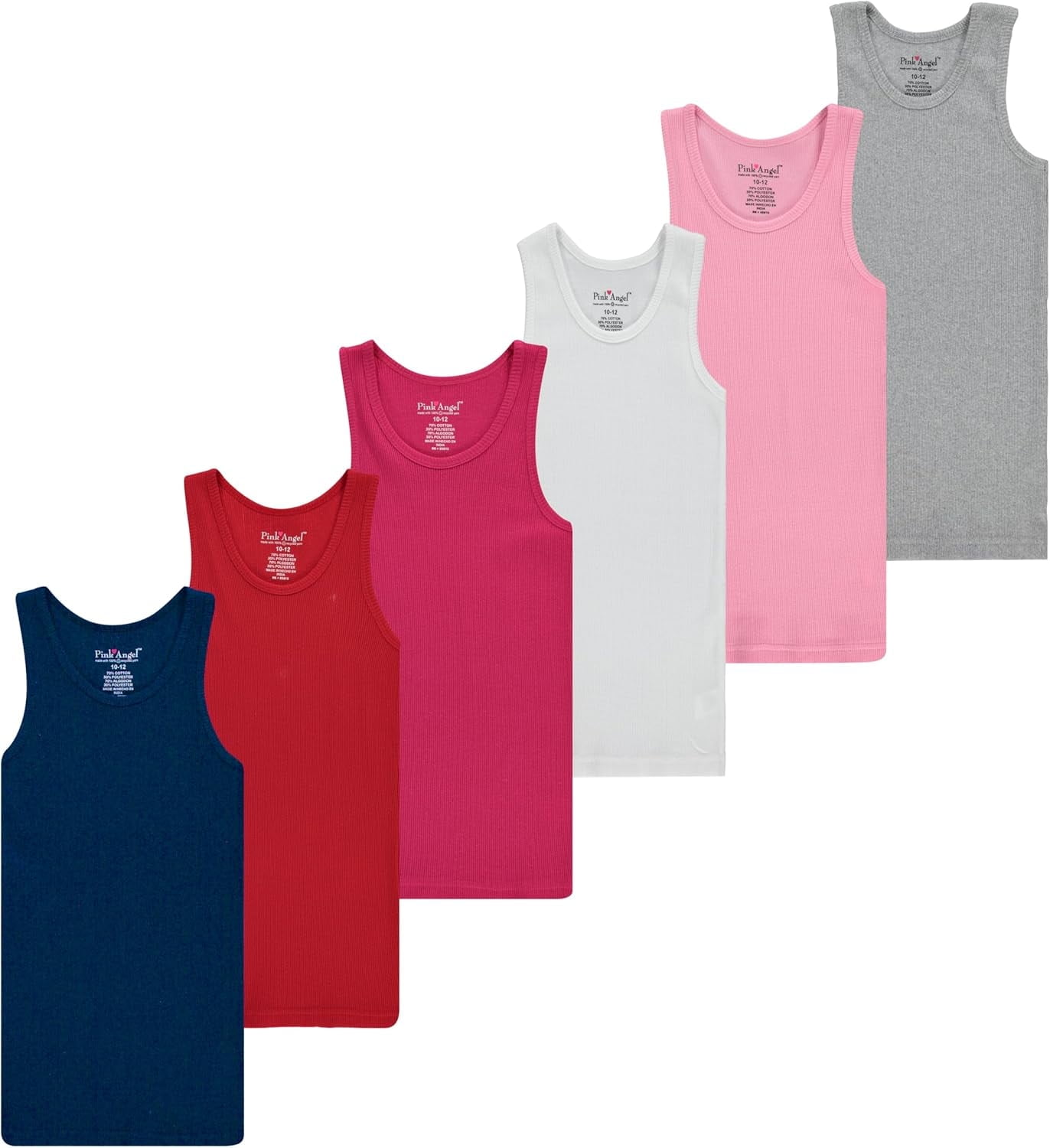 Pink Angel Girls' 6-Pack Ribbed Tank Tops – Sleeveless Undershirts ...