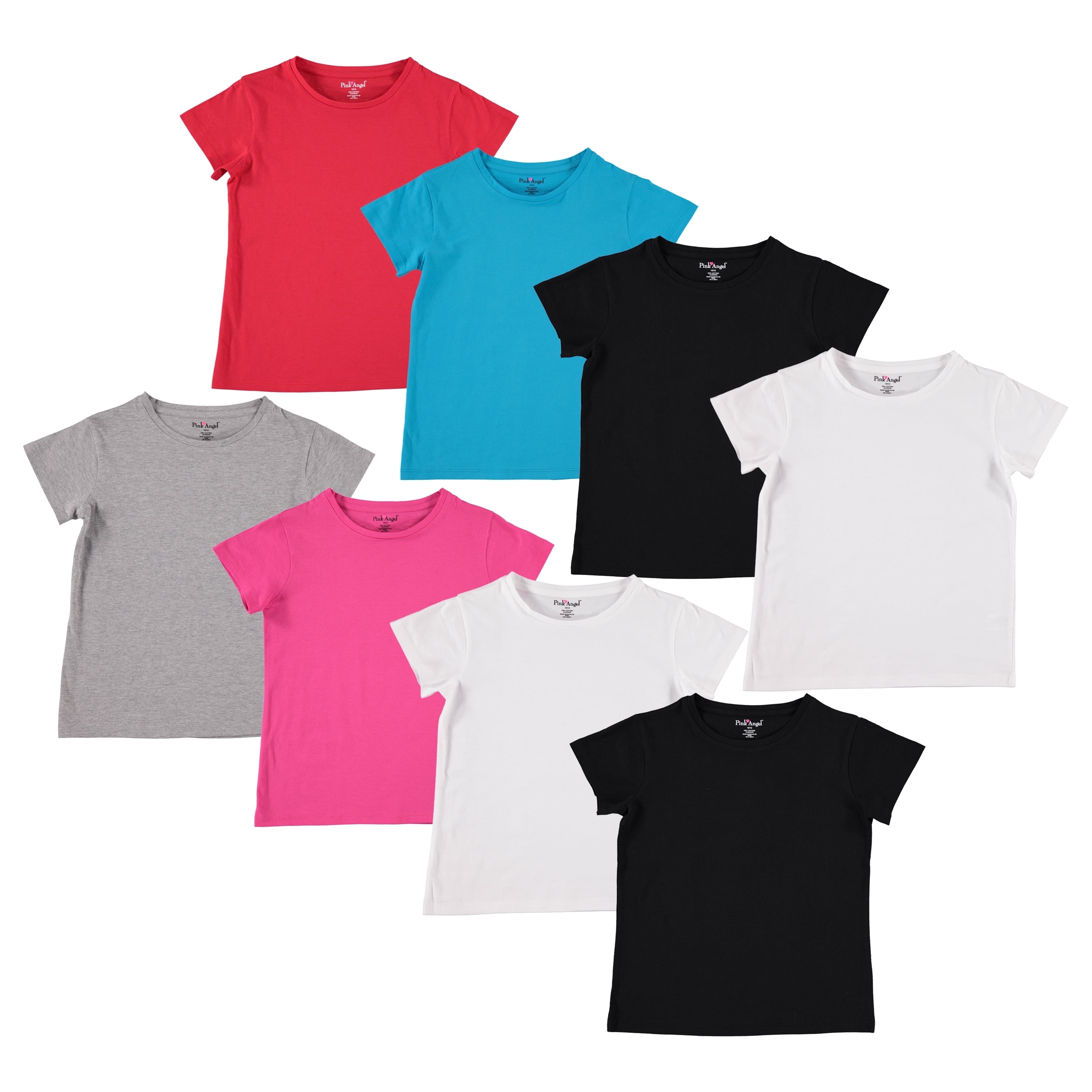 Pink Angel Girls' Tees, 8-Pack, 100% Cotton, Multicolor, Sizes 6-7 ...