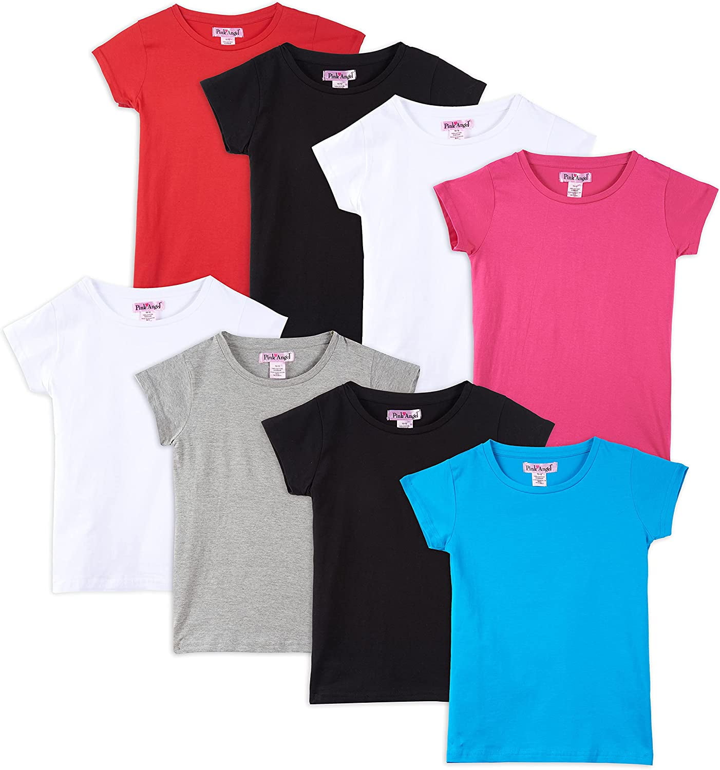 Pink Angel Girls' Tees, 8-Pack 100% Cotton Plain Solid Color Girls Tee ...