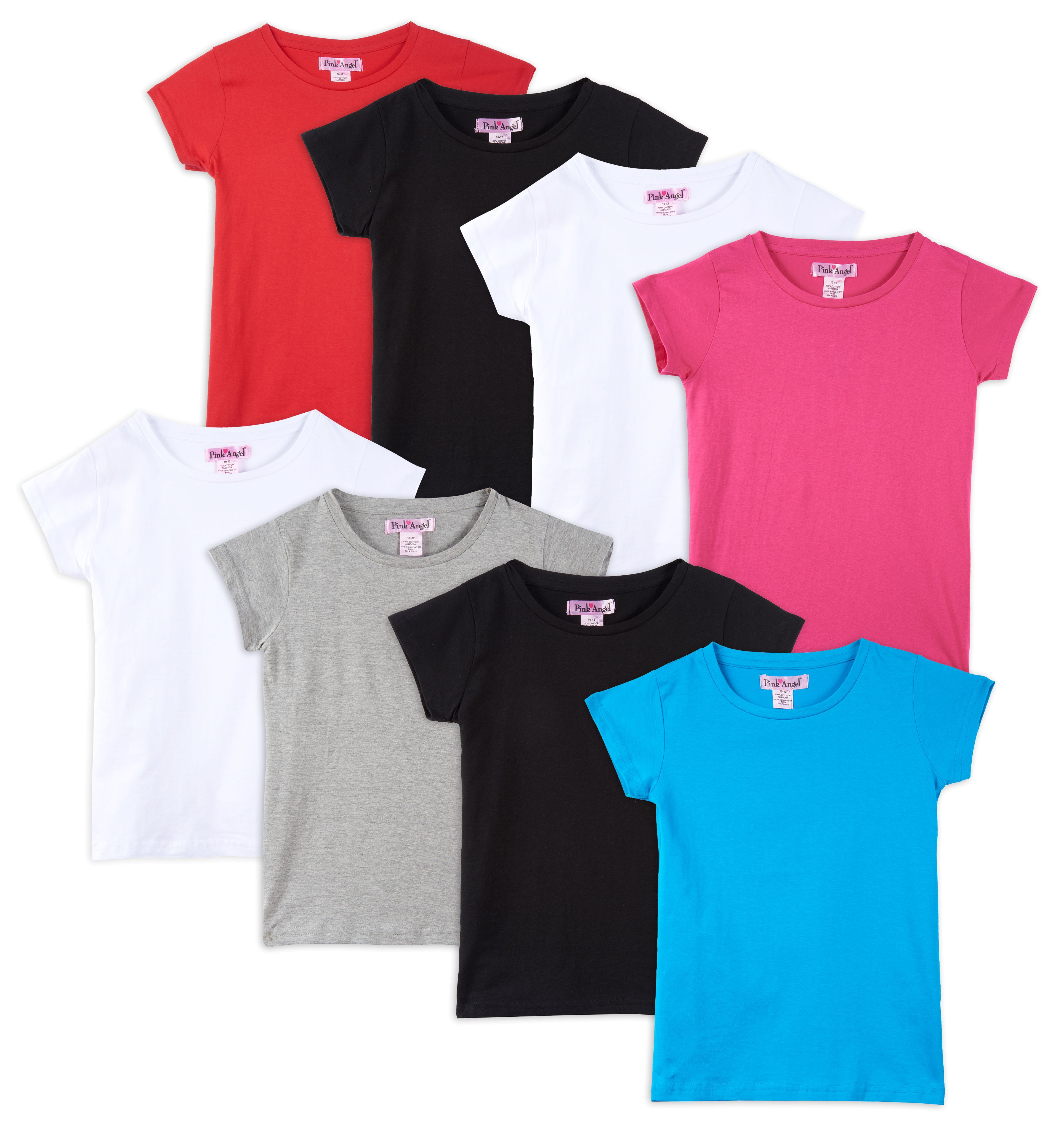 Pink Angel Girls' Youth Tees, 8-Pack 100% Cotton Solid Color Shirts ...