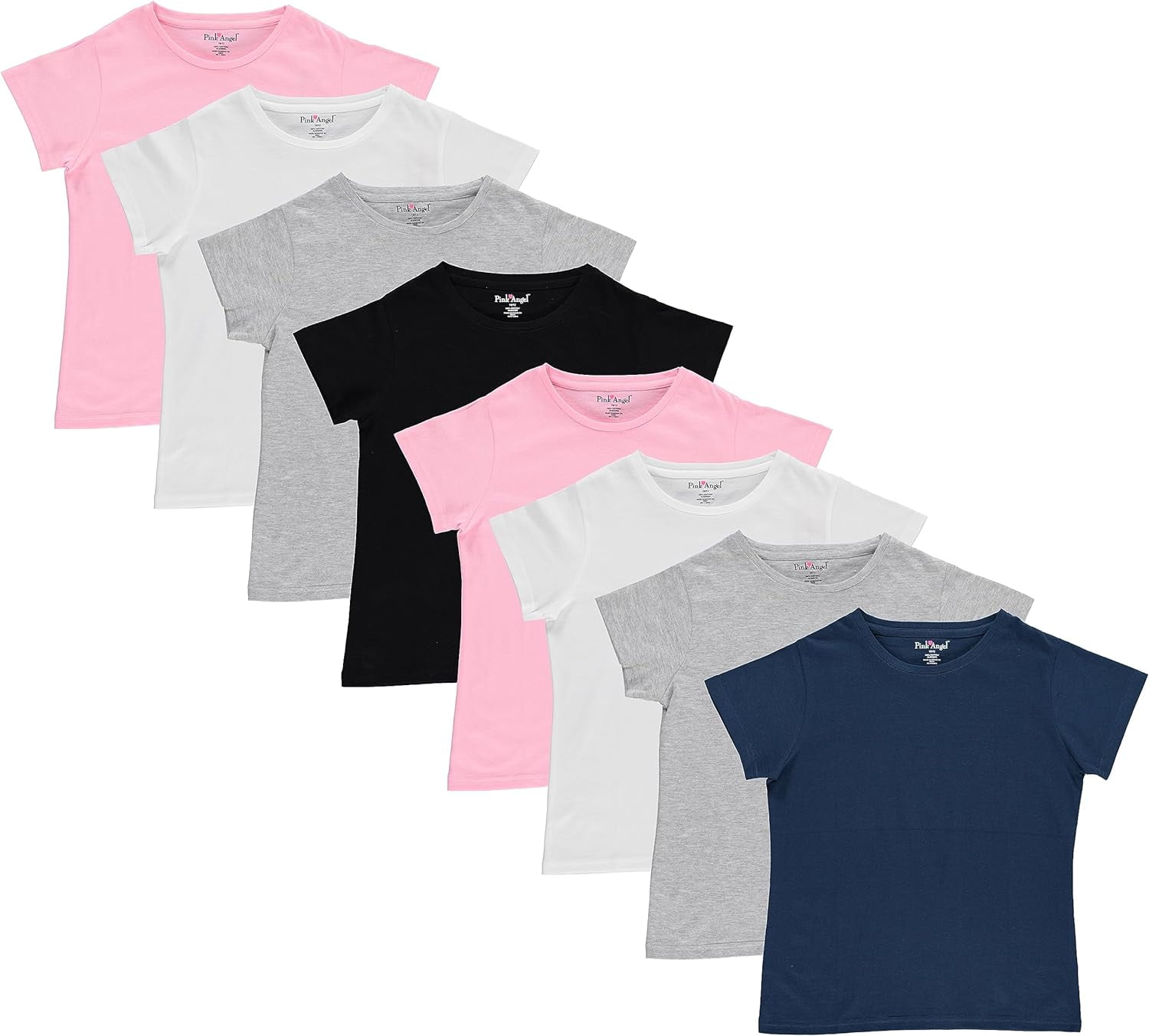 Pink Angel Girls' Tees, 8-Pack 100% Cotton Plain Solid Color Girls Tee ...
