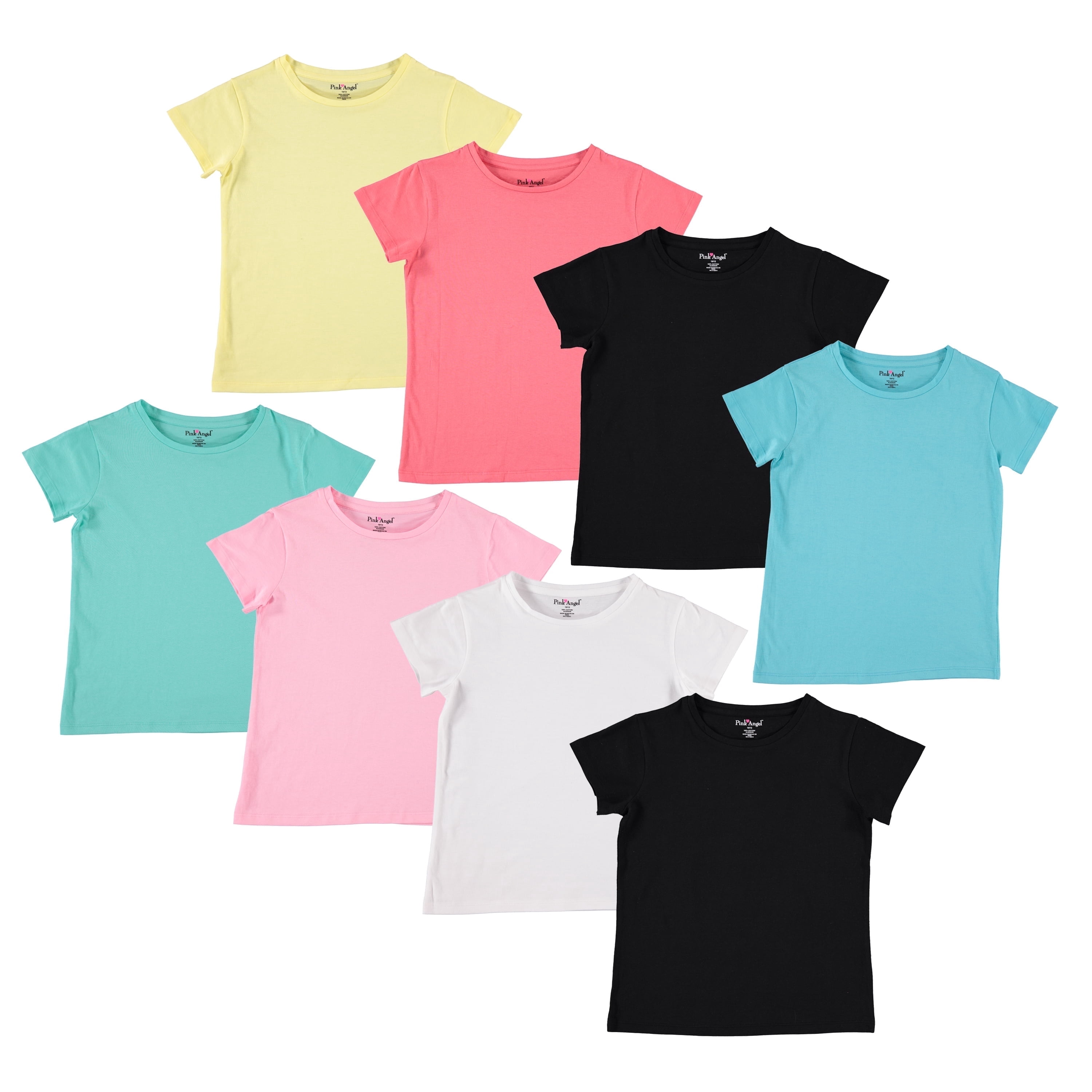 Pink Angel Girls' Tees 8-Pack 100% Cotton Solid Color Short Sleeve T ...