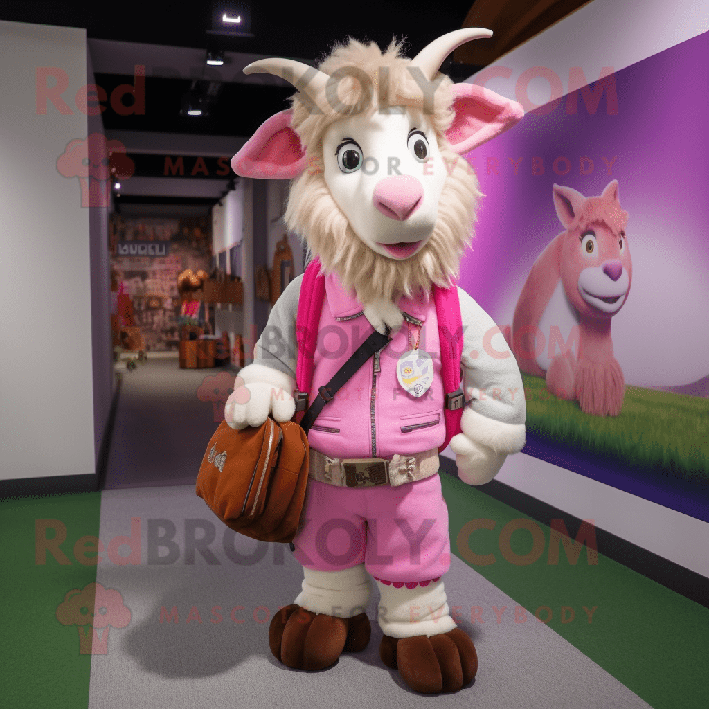 Pink Angora Goat REDBROKOLY mascot costume character dressed with a ...
