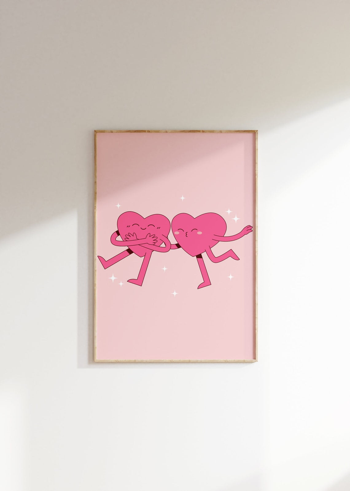 Pink Animated Hearts Print • Cute Hot Pink Prints • Retro Preppy Wall ...