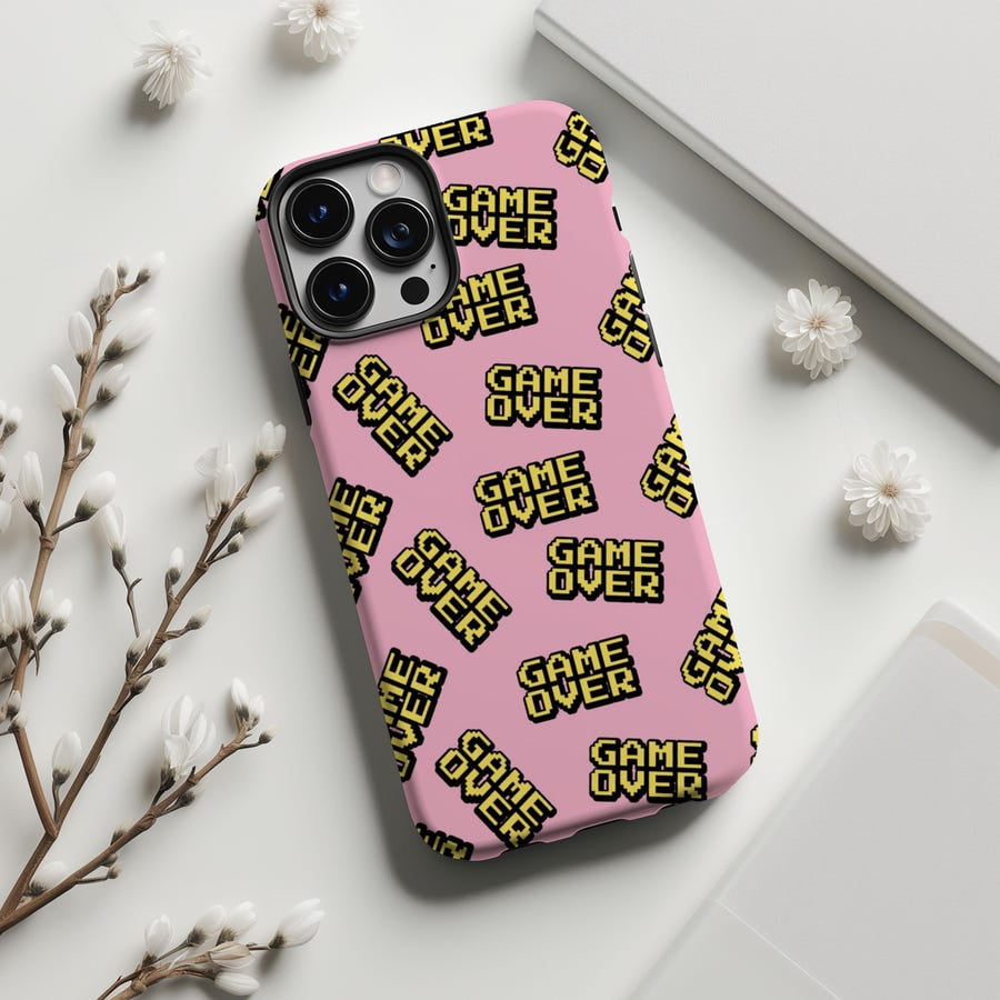 Pink Arcade Retro Video Game Phone Case, 90s Nostalgia Pixelated Style ...