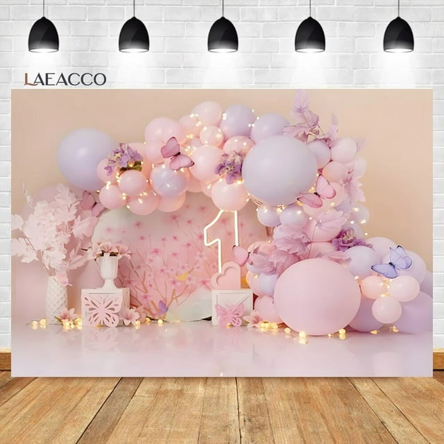 Pink Arch Balloons Floral Girl First Birthday Party Photography ...