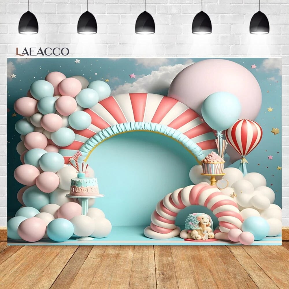 Pink Arch Balloons Floral Girl First Birthday Party Photography ...