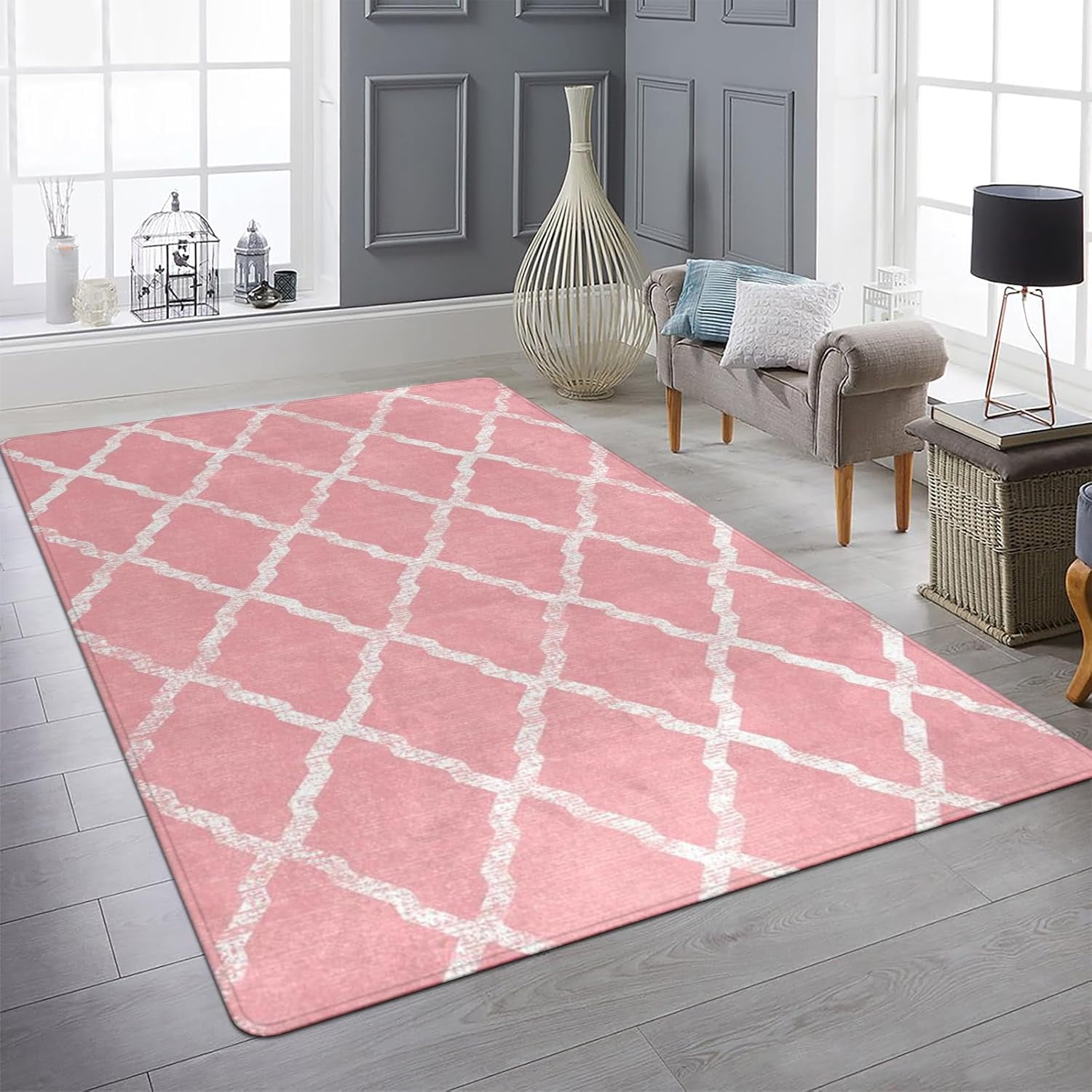 Pink Area Rug For Girl Bedroom,Modern Geometric Carpet Rug, Cute ...