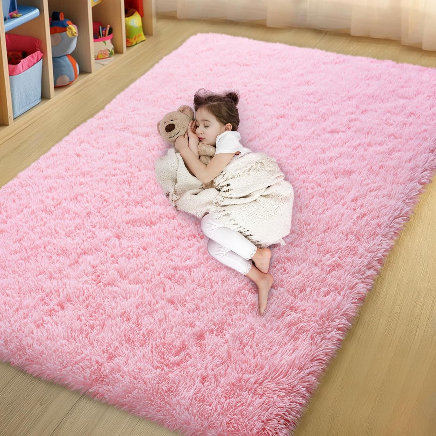 Pink Area Rugs for Bedroom, 4x6 Fluffy Soft Shag Rugs for Living Room ...