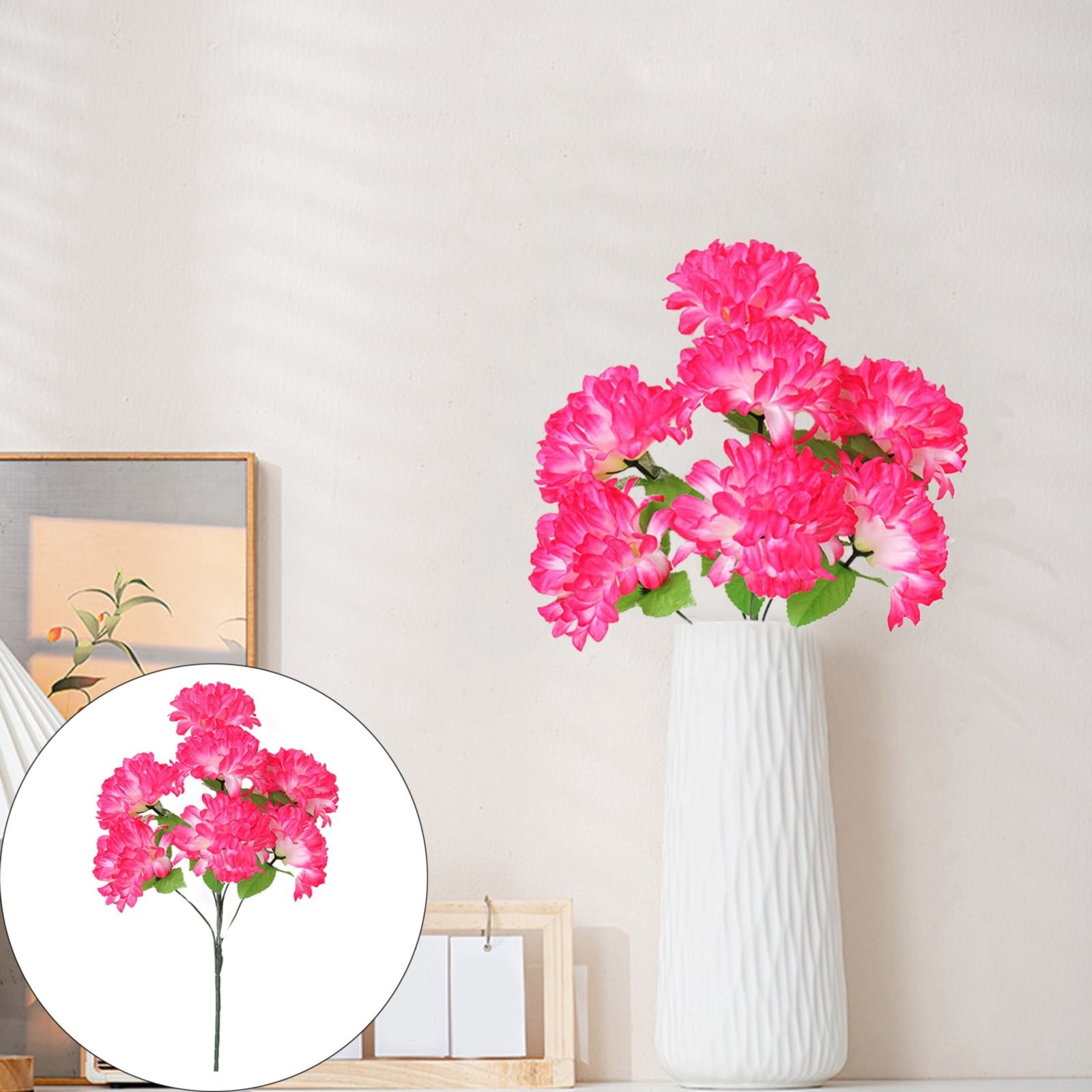 Pink Artificial Chrysanthemum Flowers, 7 Heads Cemetery Decor ...