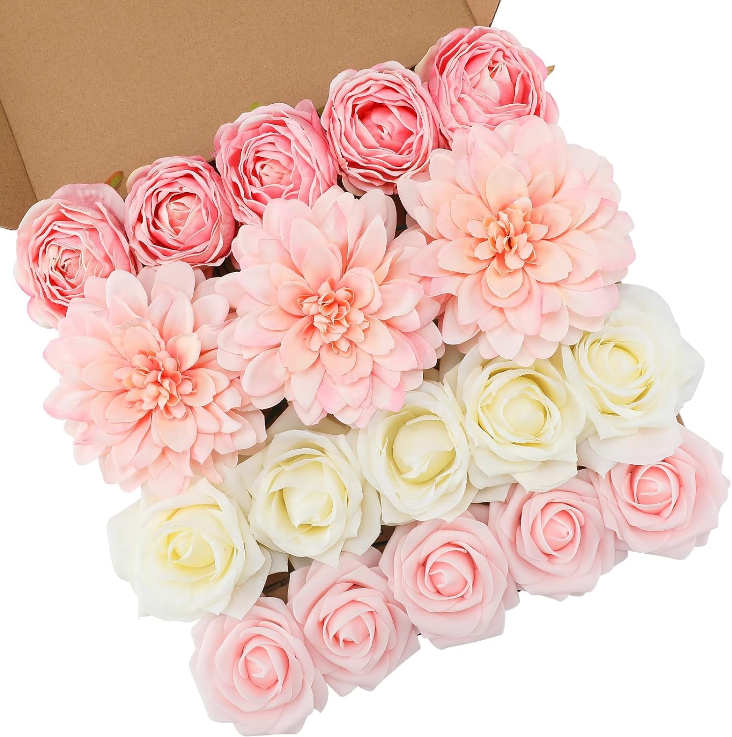 Pink Artificial Flowers Fake Rose Flowers Dahlia with Stems for DIY ...
