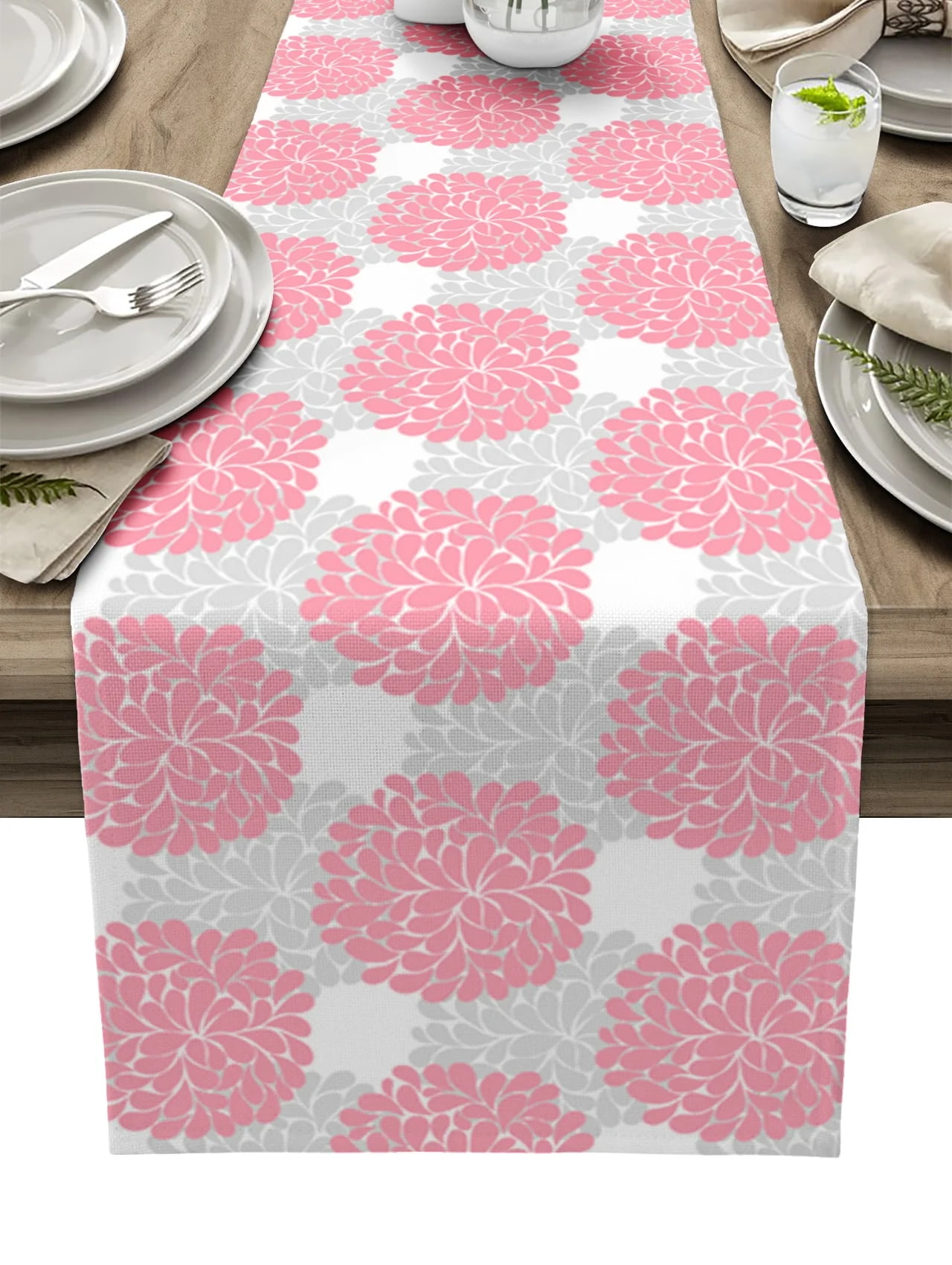 Pink Ash Flower Hydrangea Linen Table Runners for Dining Table ...