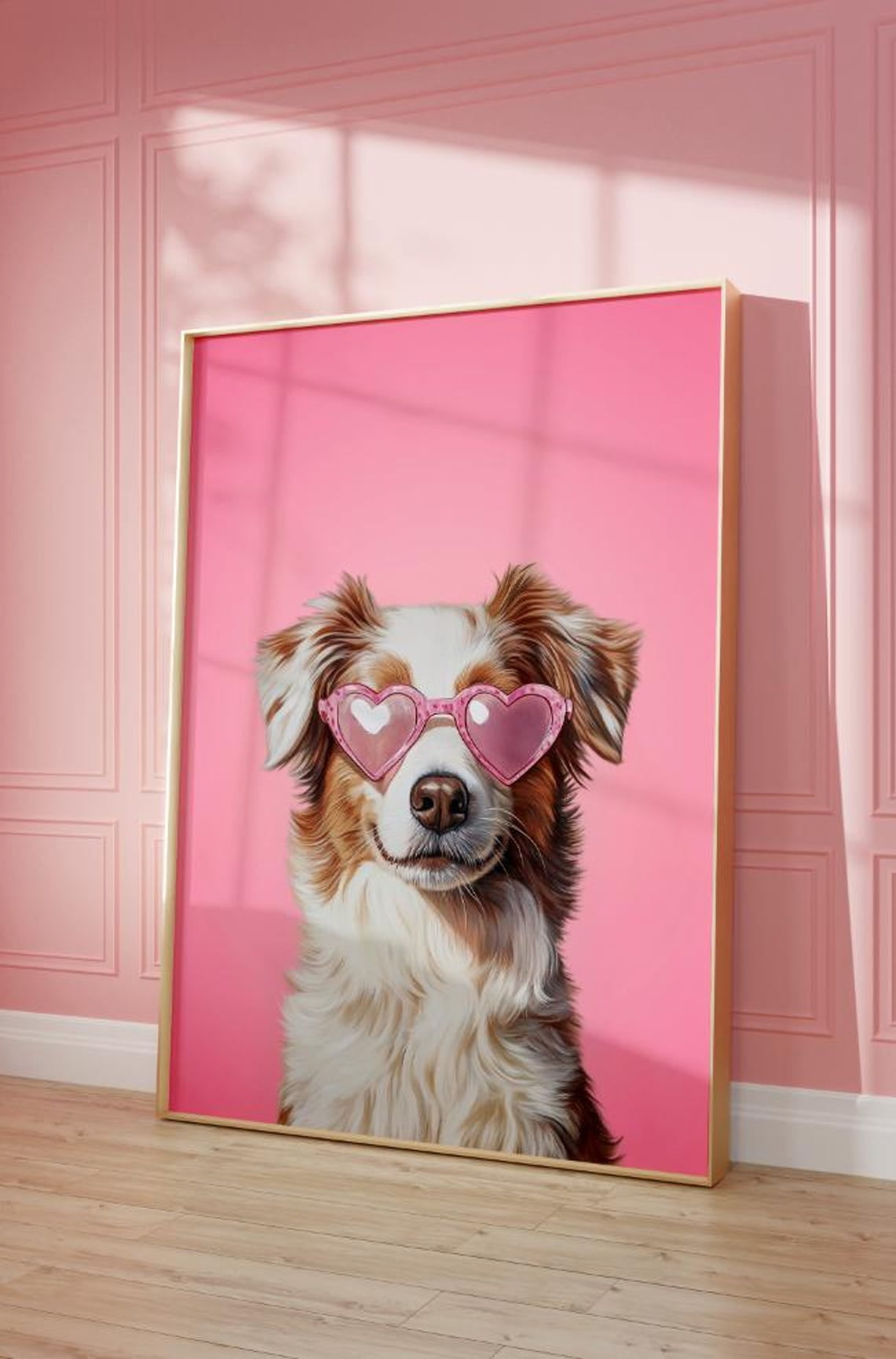 Pink Australian Shepherd Print, Funky Poster, Preppy Art, Cute Pink ...