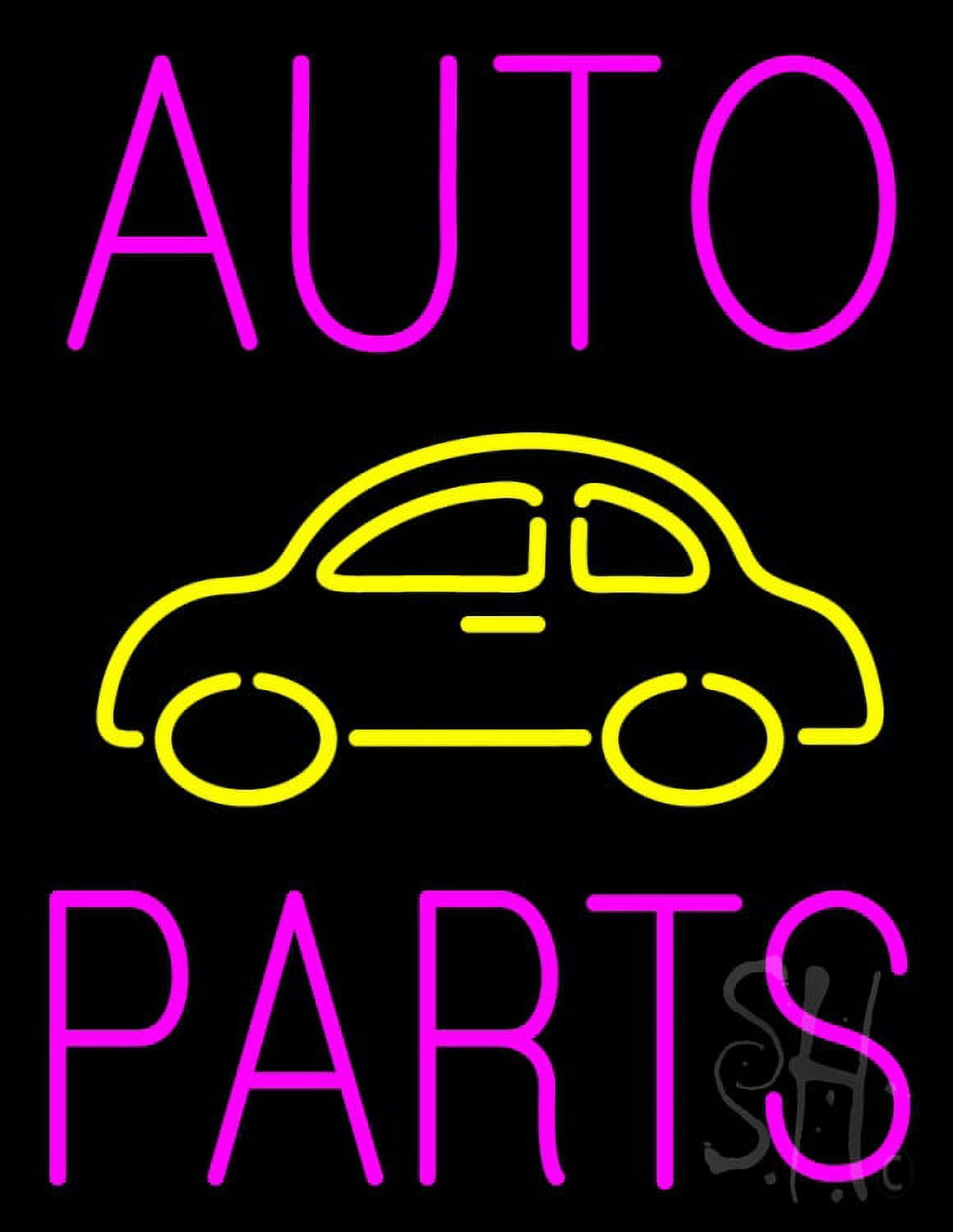 Pink Auto Parts Yellow Logo LED Neon Sign 19 x 15 - inches, Clear Edge ...