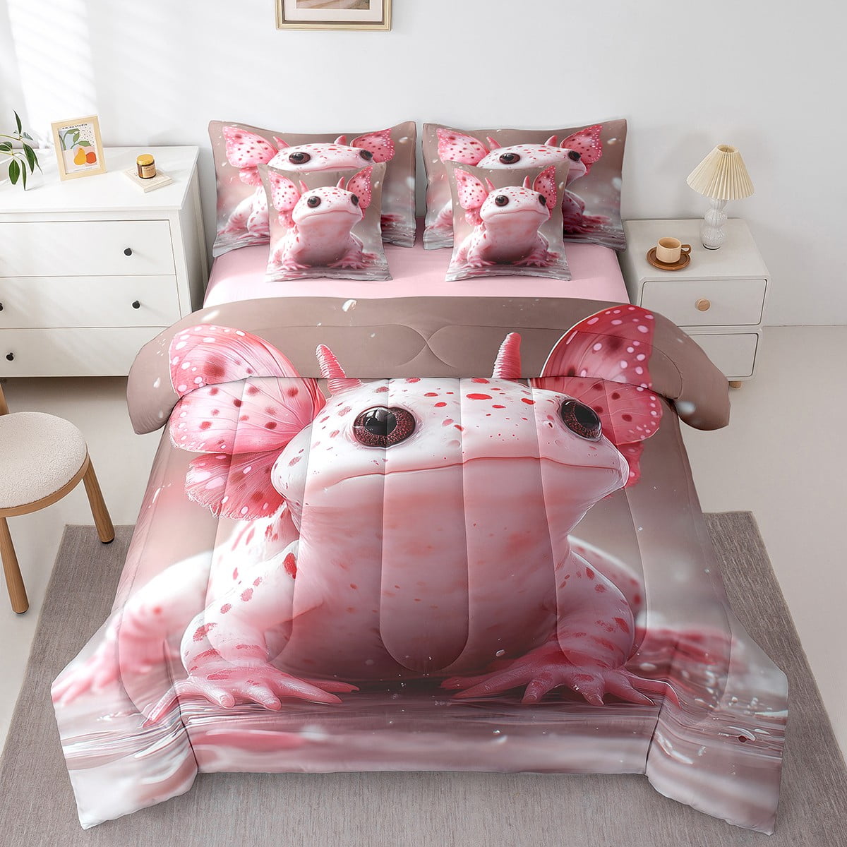 Pink Axolotl Bedding Set With Sheets 3D Animal Theme Axolotl Bed In A ...