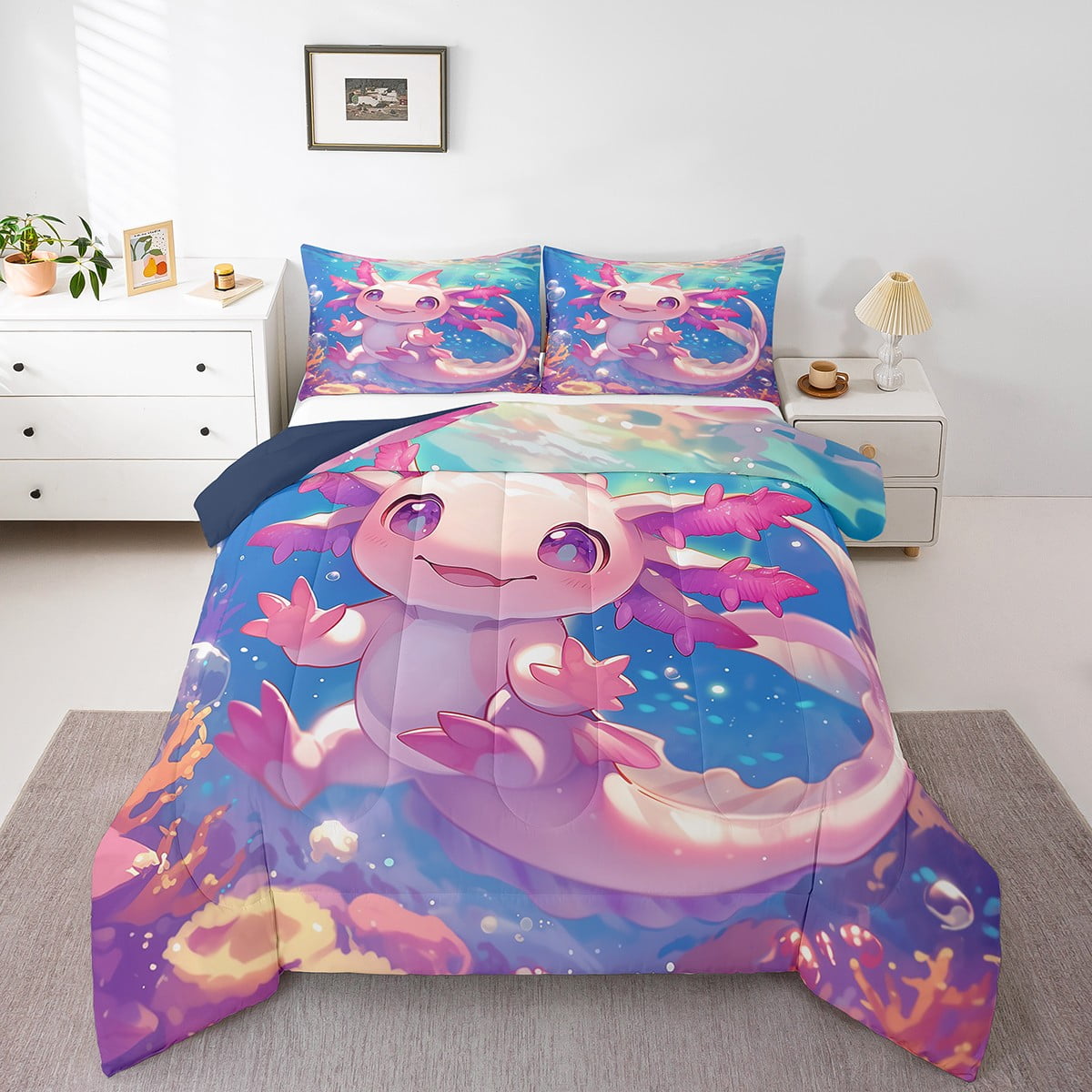 Pink Axolotl Comforter Set Cartoon Axolotl Down Comforter Full Size ...